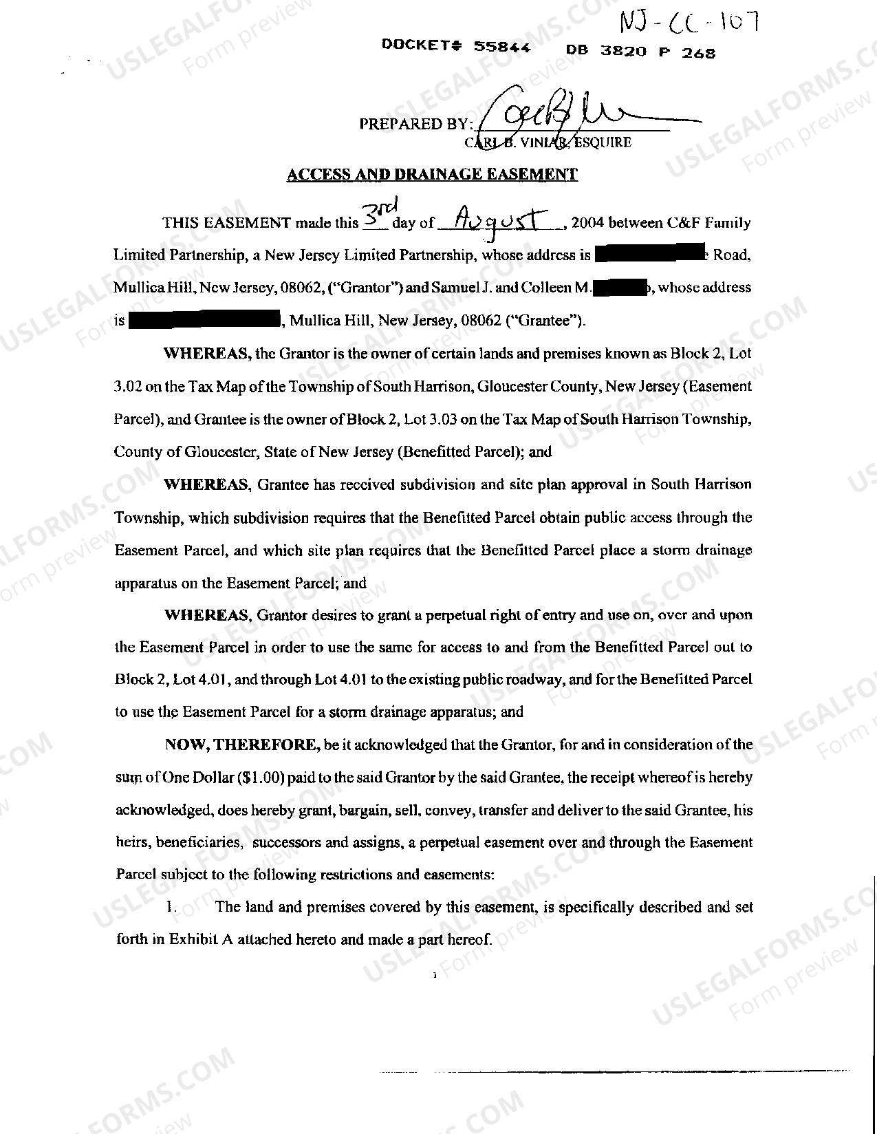 New Jersey Access and Drainage Easement - New Jersey Easement Agreement ...