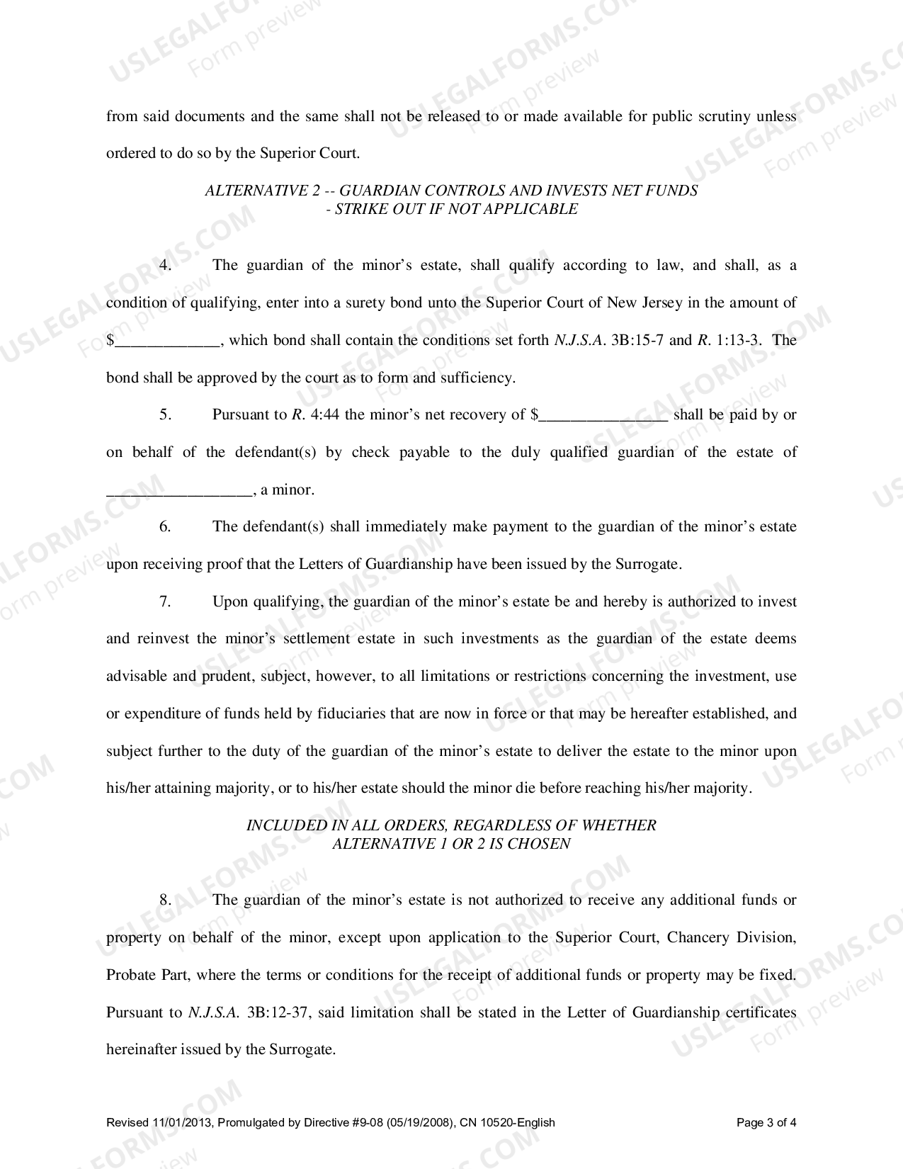 New Jersey Order Entering Judgment And Directing Deposit Of Funds | US ...