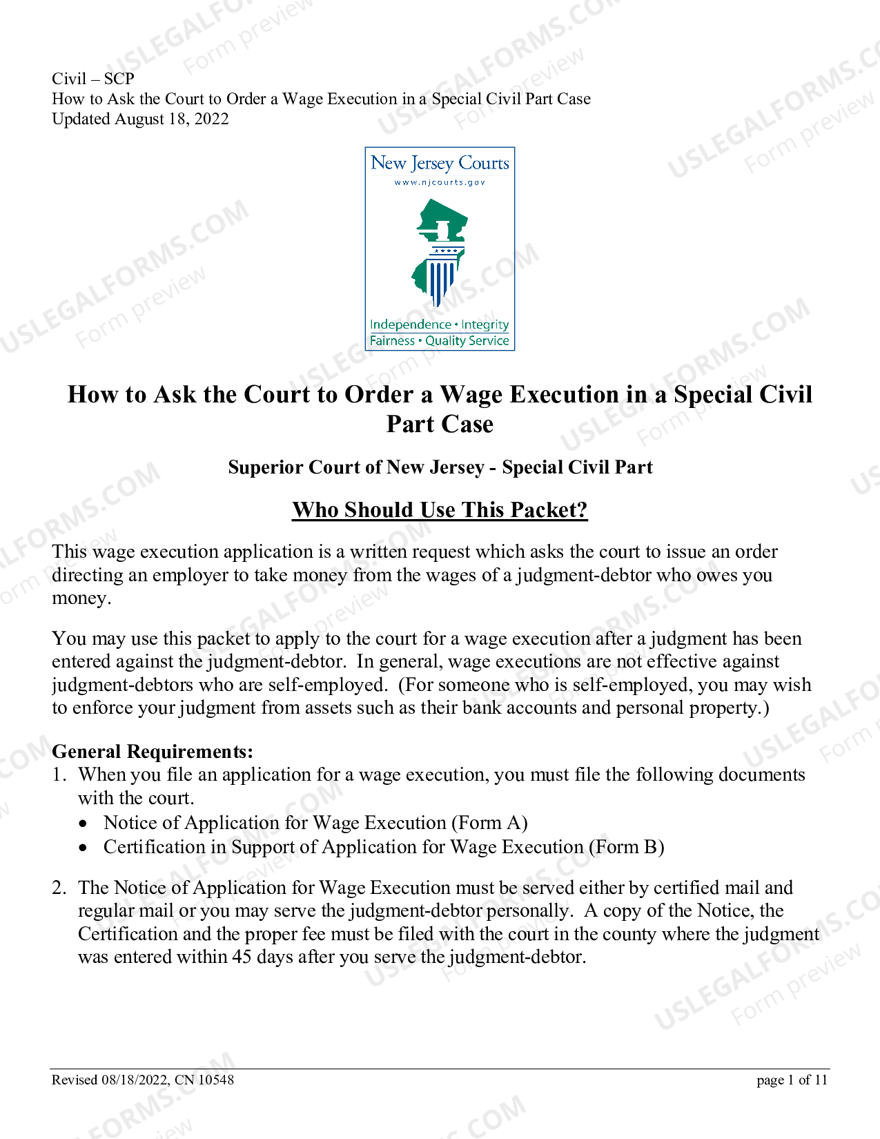 New Jersey How To Ask The Court To Order A Wage Execution In A Special ...