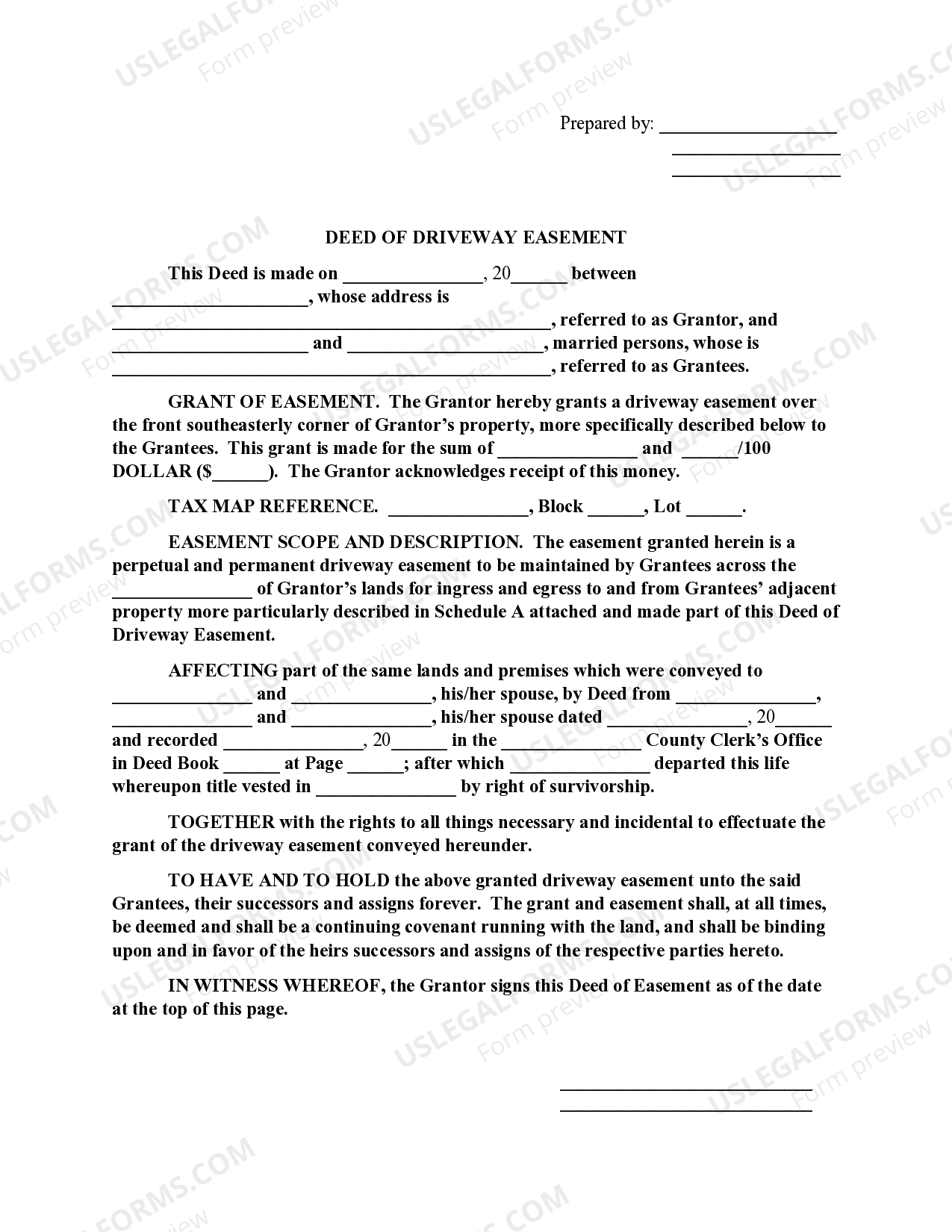 New Jersey Deed of Driveway Easement - Driveway Easement Agreement Form ...
