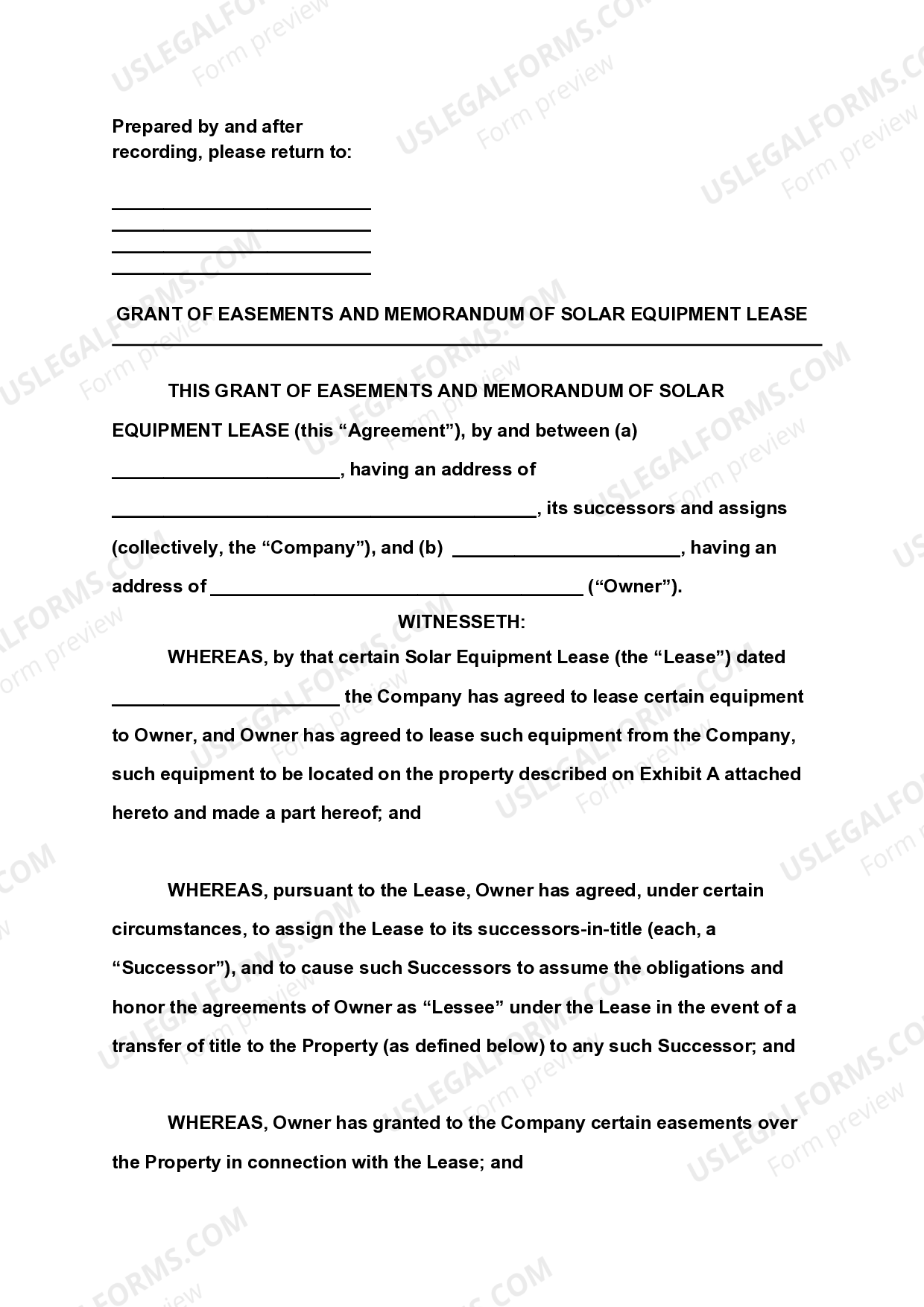 New Jersey Grant of Easements and Memorandum of Solar Equipment Lease ...