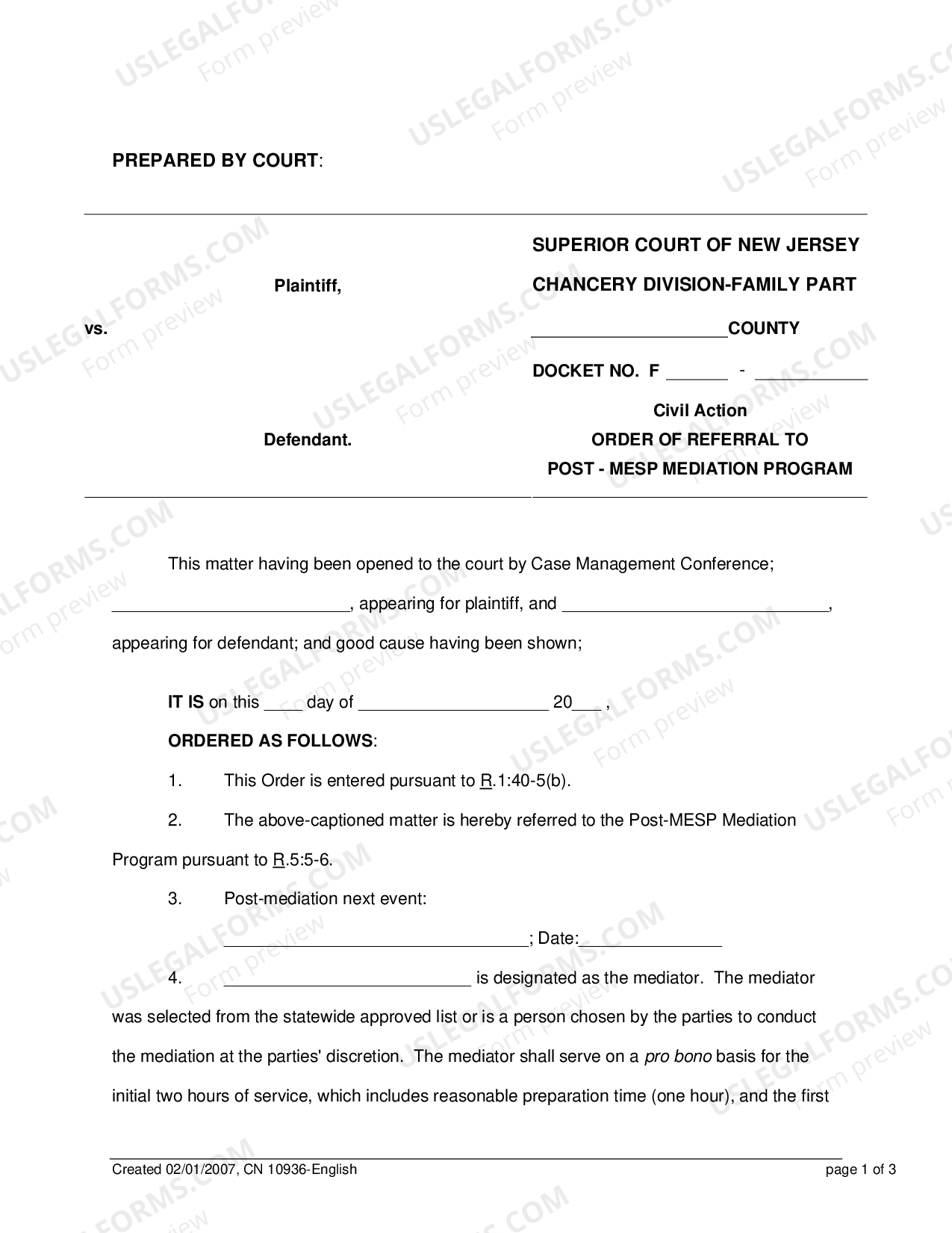 New Jersey Civil Action Order Of Referral To Post - MESP Mediation ...