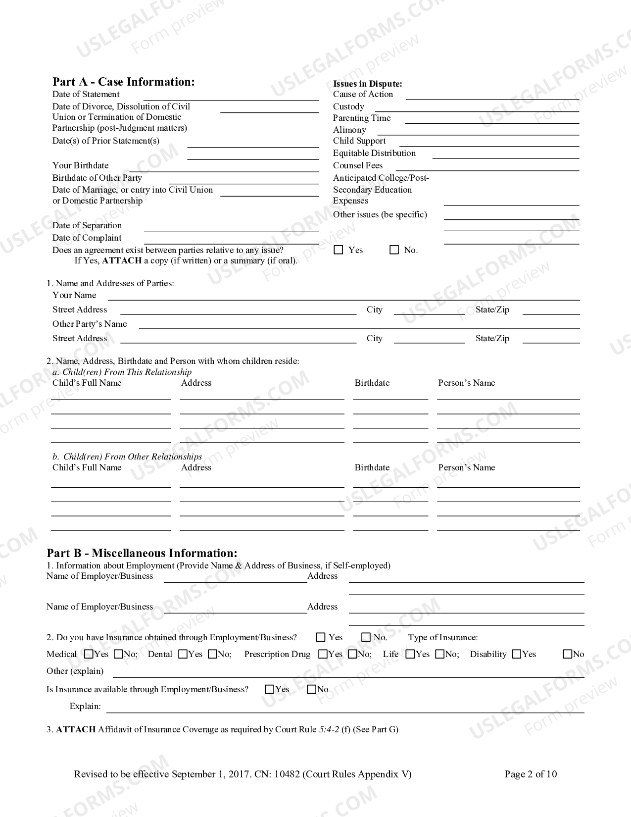 New Jersey Family Part Case Information Statement - Nj Family Case ...