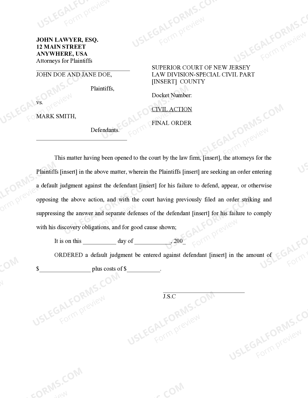 New Jersey Final Judgment for Money Damages | US Legal Forms