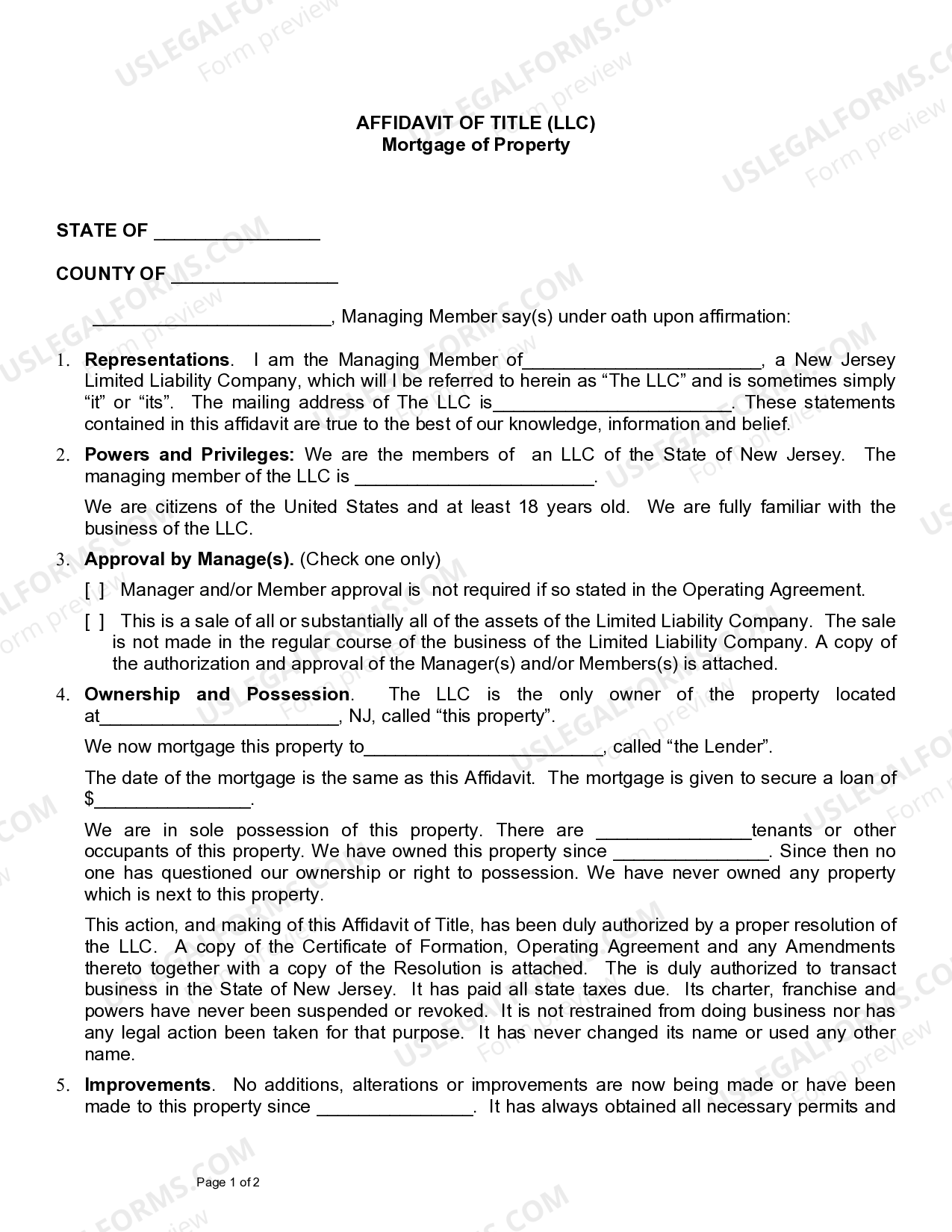 New Jersey Affidavit of Title (LLC) | US Legal Forms