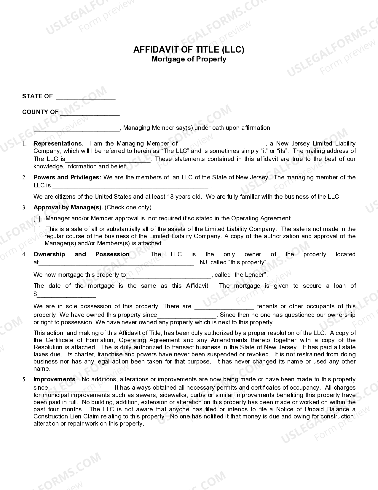 New Jersey Affidavit of Title (LLC) | US Legal Forms