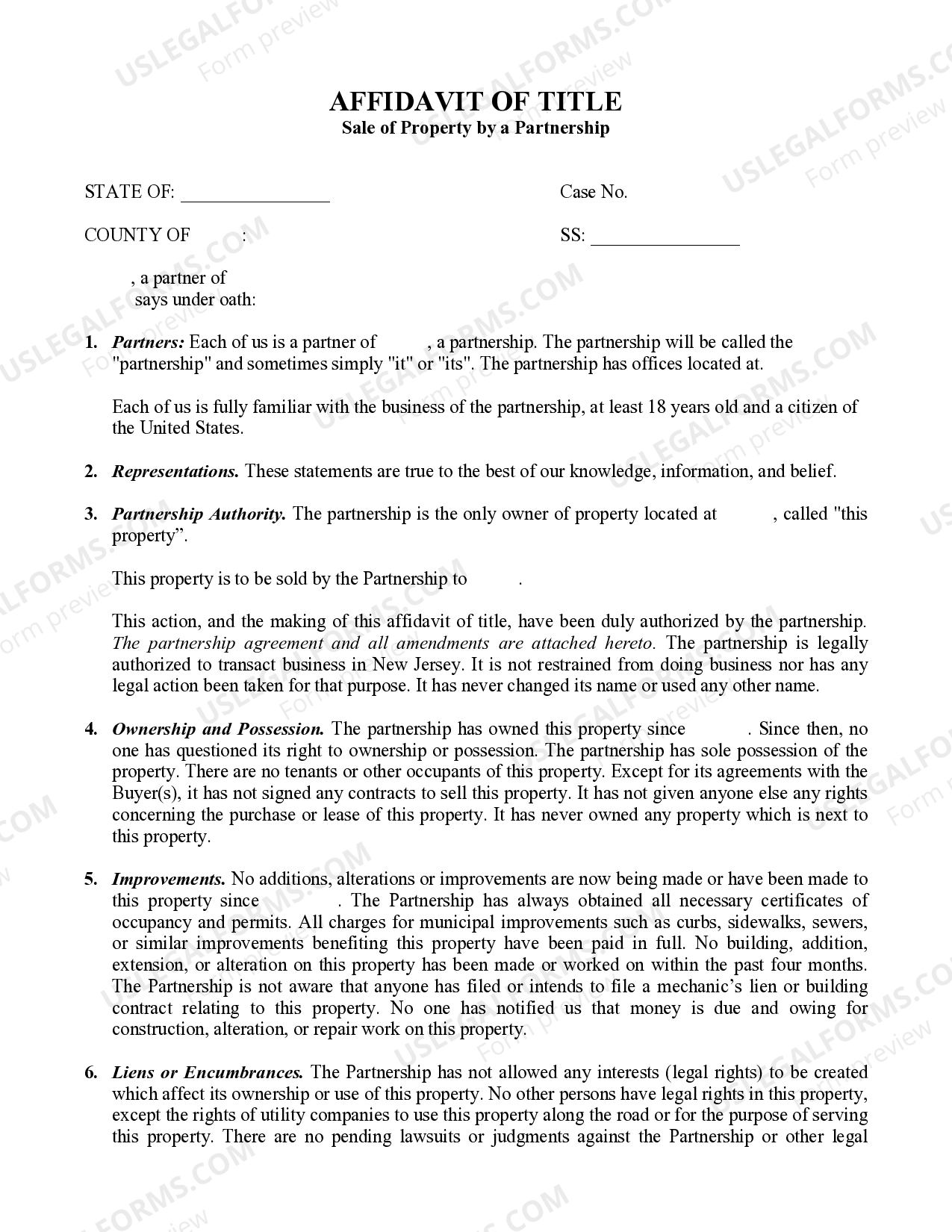 New Jersey Affidavit of Title - Sale of Property by a Partnership. | US ...