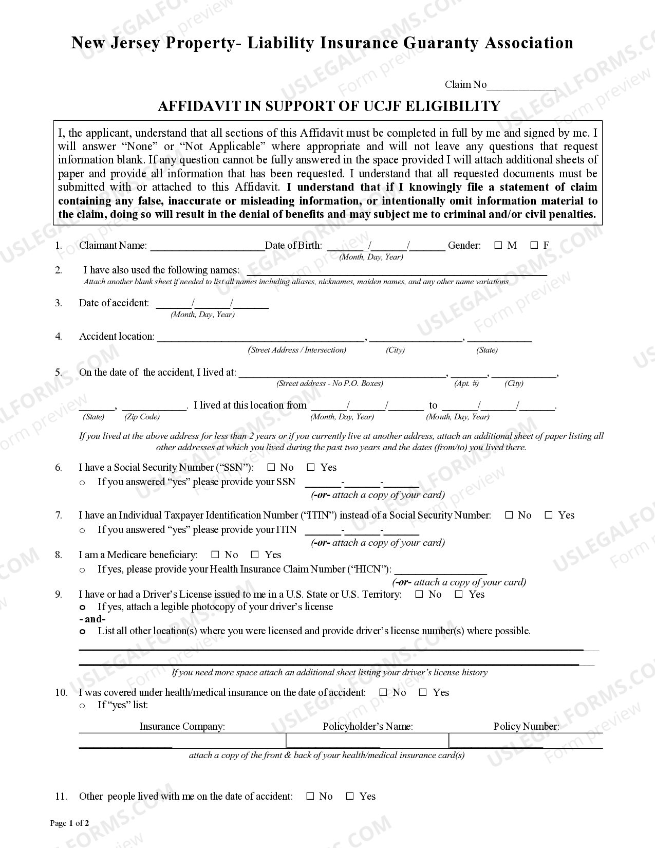 New Jersey Affidavit in Support of UCJF Eligibility | US Legal Forms