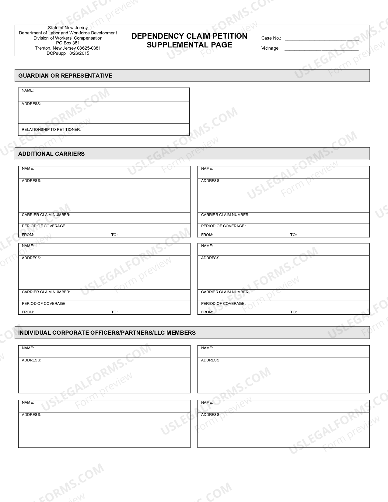 New Jersey Dependency Claim Petition for Workers' Compensation | US ...