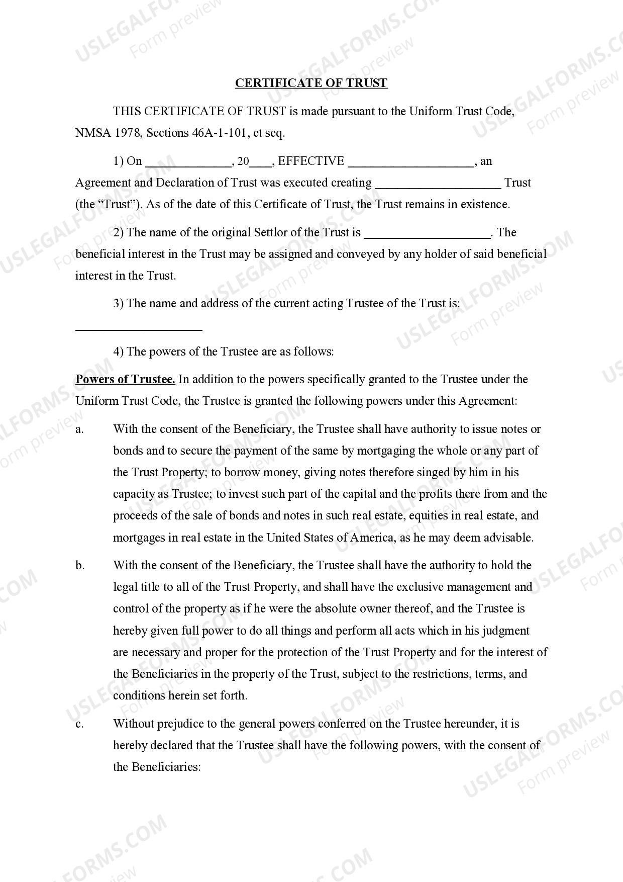New Mexico Certifcate of Trust - Certificate Of Trust | US Legal Forms