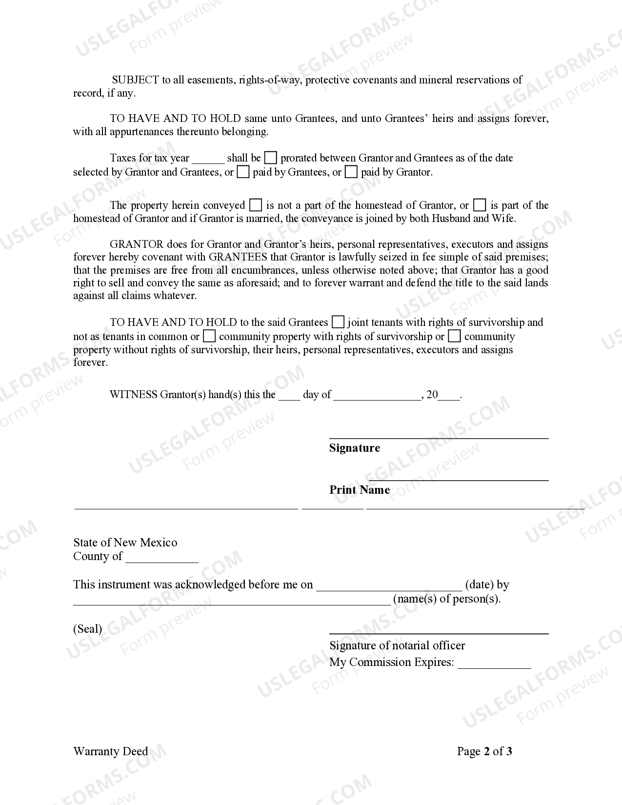 New Mexico Warranty Deed from Individual to Husband and Wife | US Legal ...