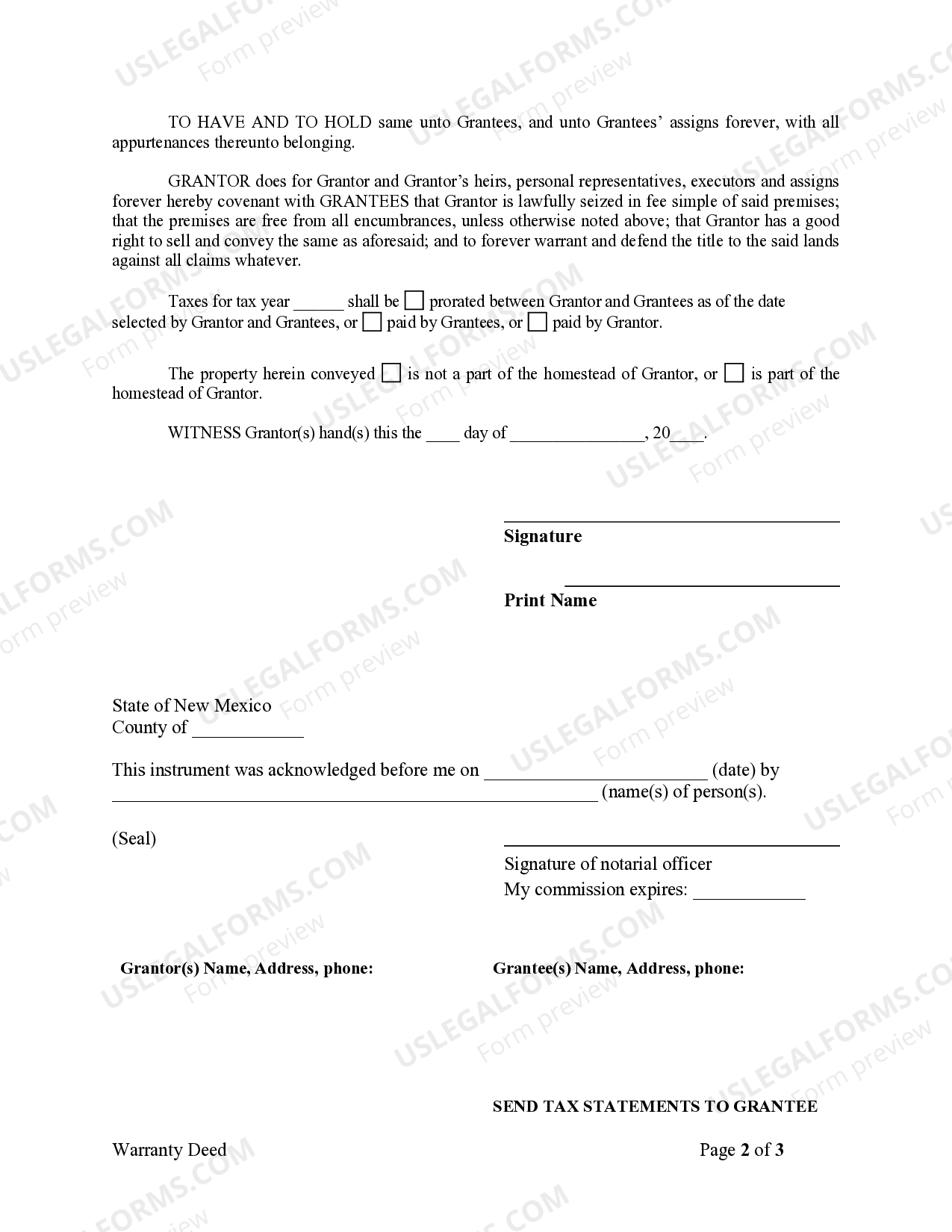 New Mexico Warranty Deed from Husband to Himself and Wife - New Mexico ...