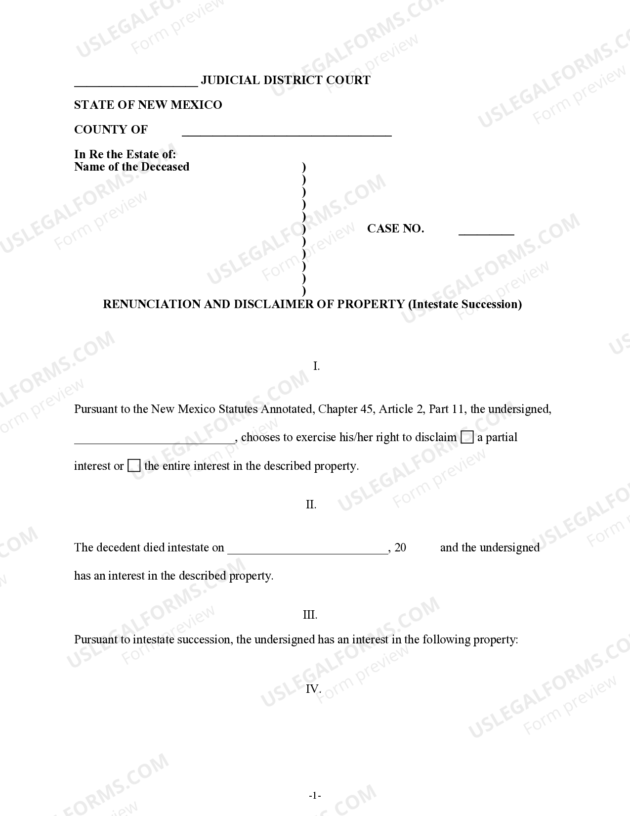 New Mexico Renunciation And Disclaimer of Property received by ...