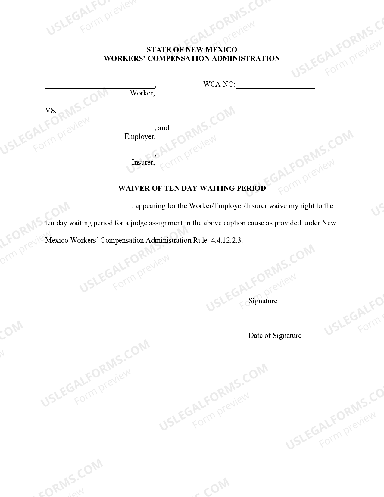 Workers Comp Waiver Form For New Mexico Form | US Legal Forms