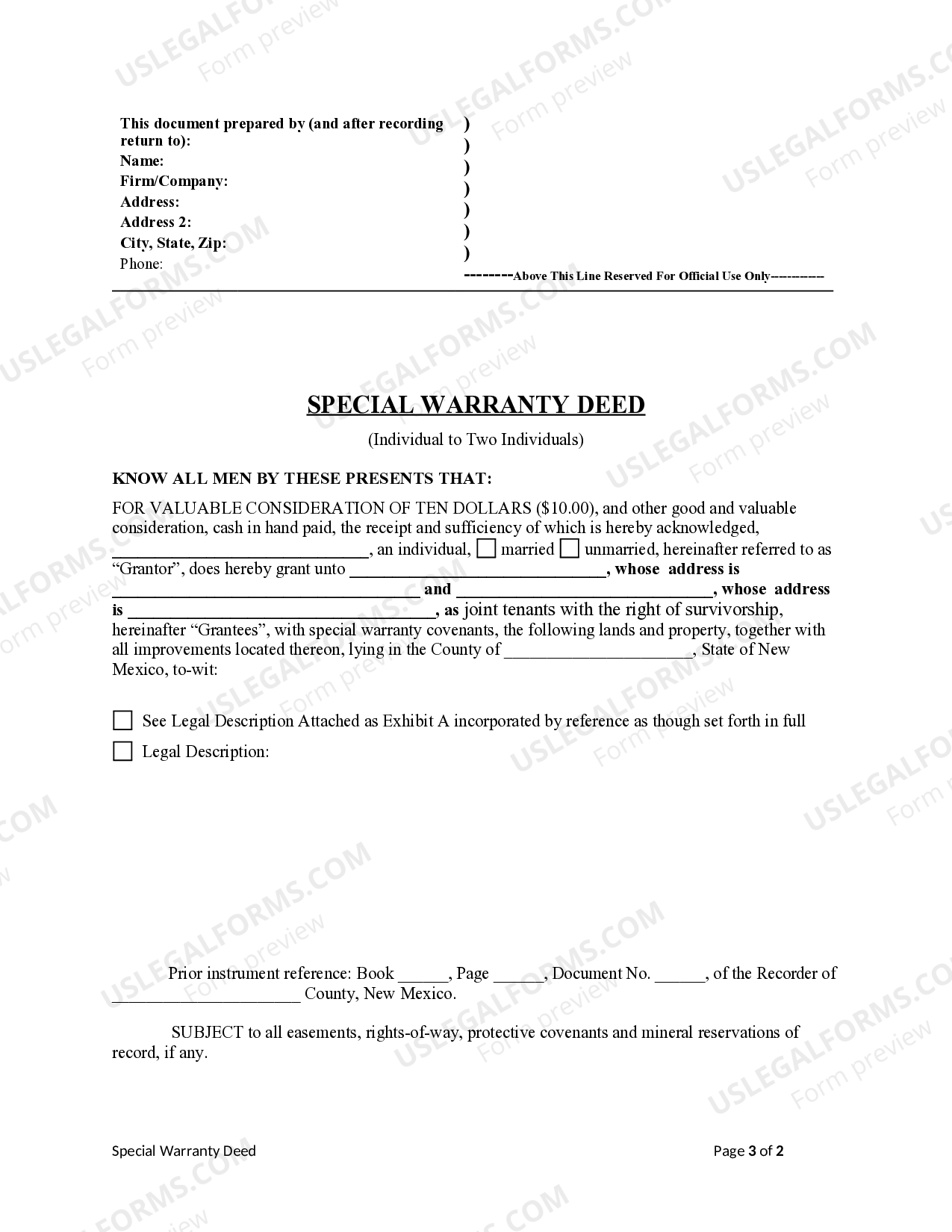 New Mexico Special Warranty Deed - Special Warranty Deed New Mexico | US Legal Forms
