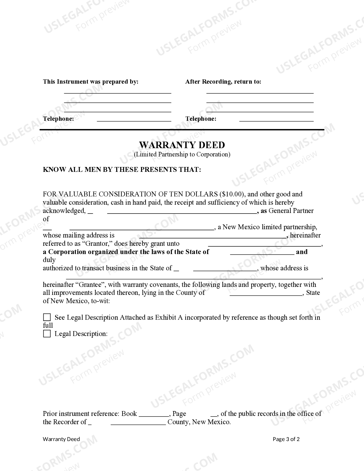 New Mexico Warranty Deed - New Mexico Limited | US Legal Forms