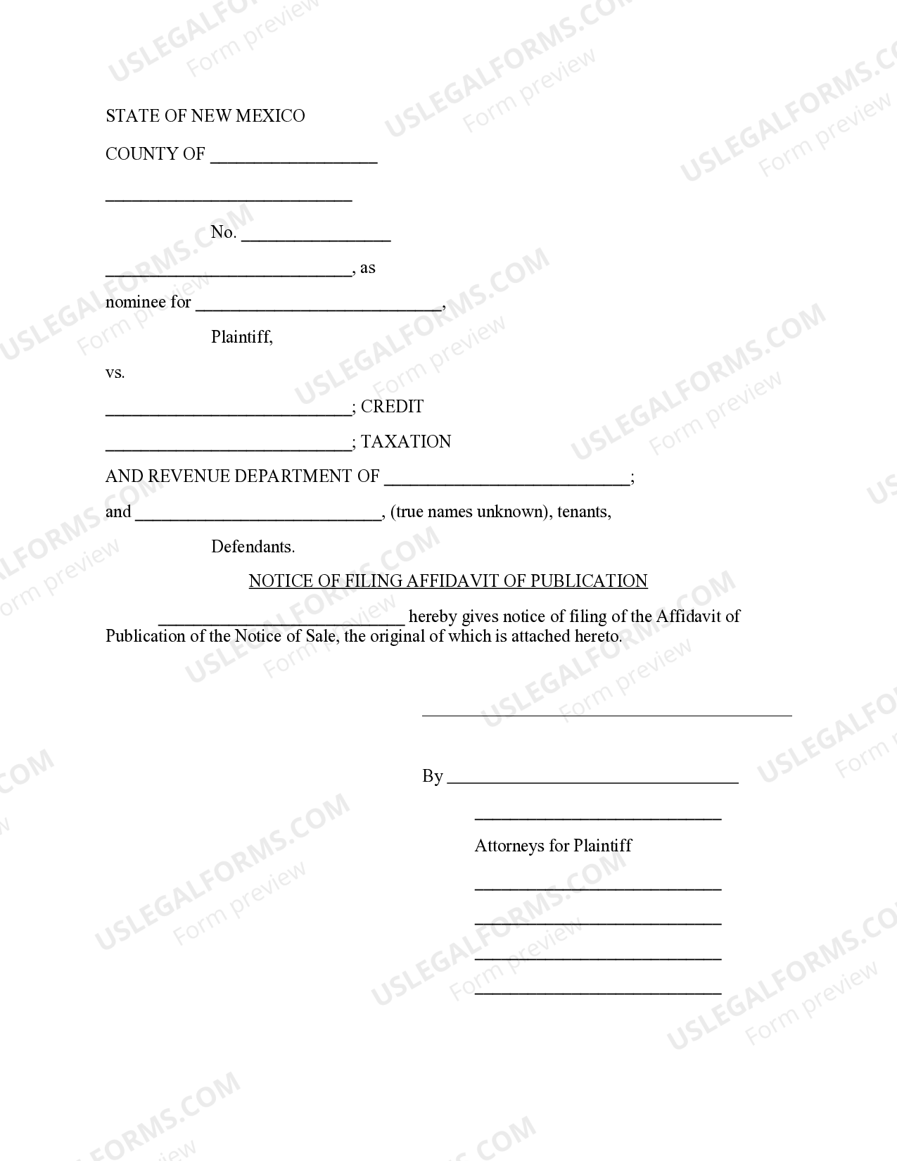 New Mexico Notice of Filing Affidavit of Publication | US Legal Forms