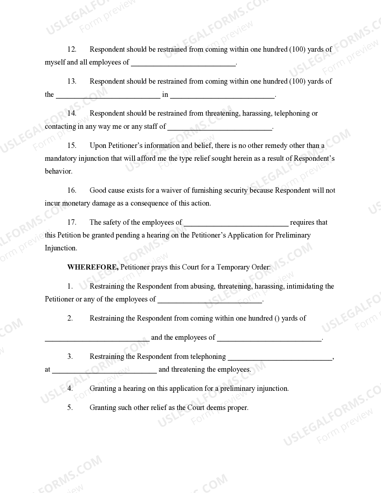 New Mexico Application for Temporary Restraining Order and Preliminary ...