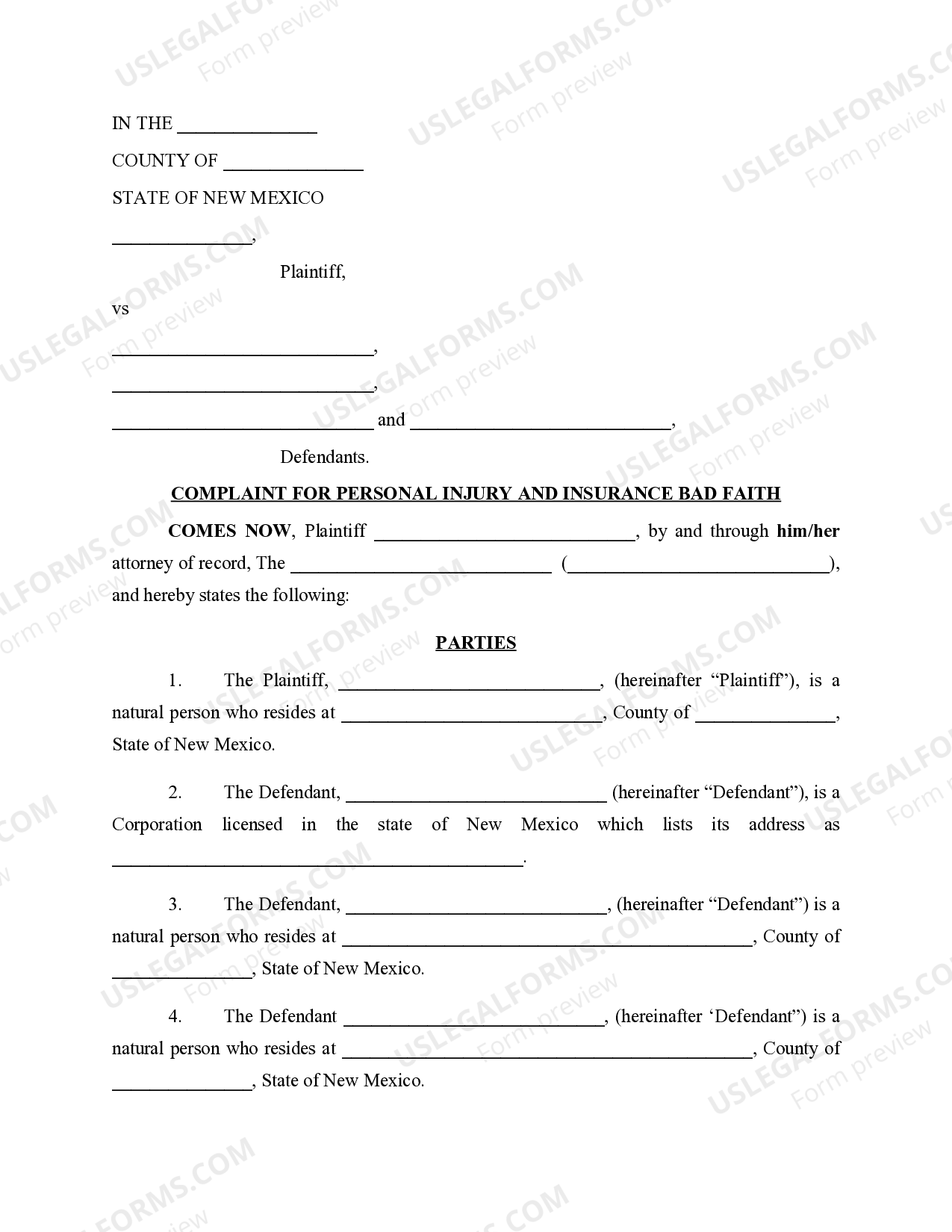 New Mexico Complaint for Personal Injury and Insurance Bad Faith - New ...