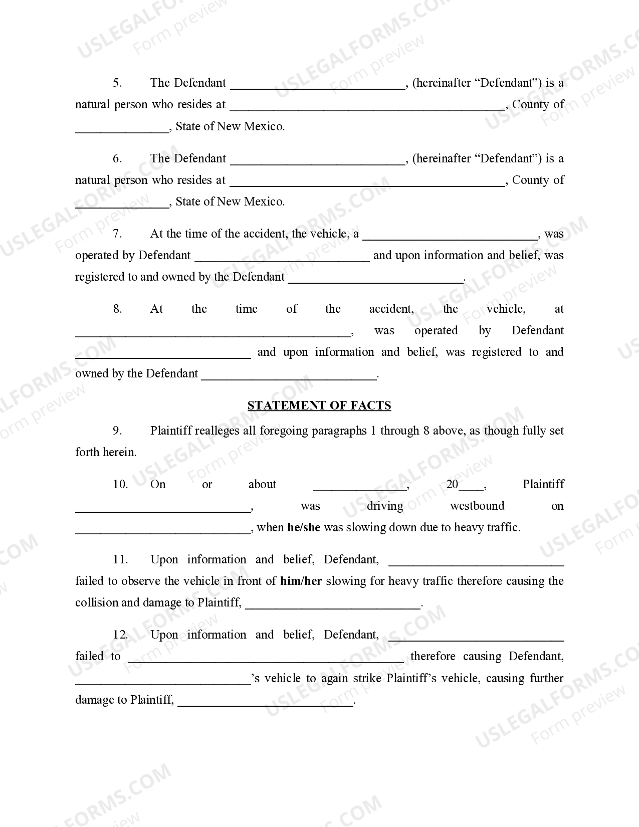 New Mexico Complaint for Personal Injury and Insurance Bad Faith - New ...