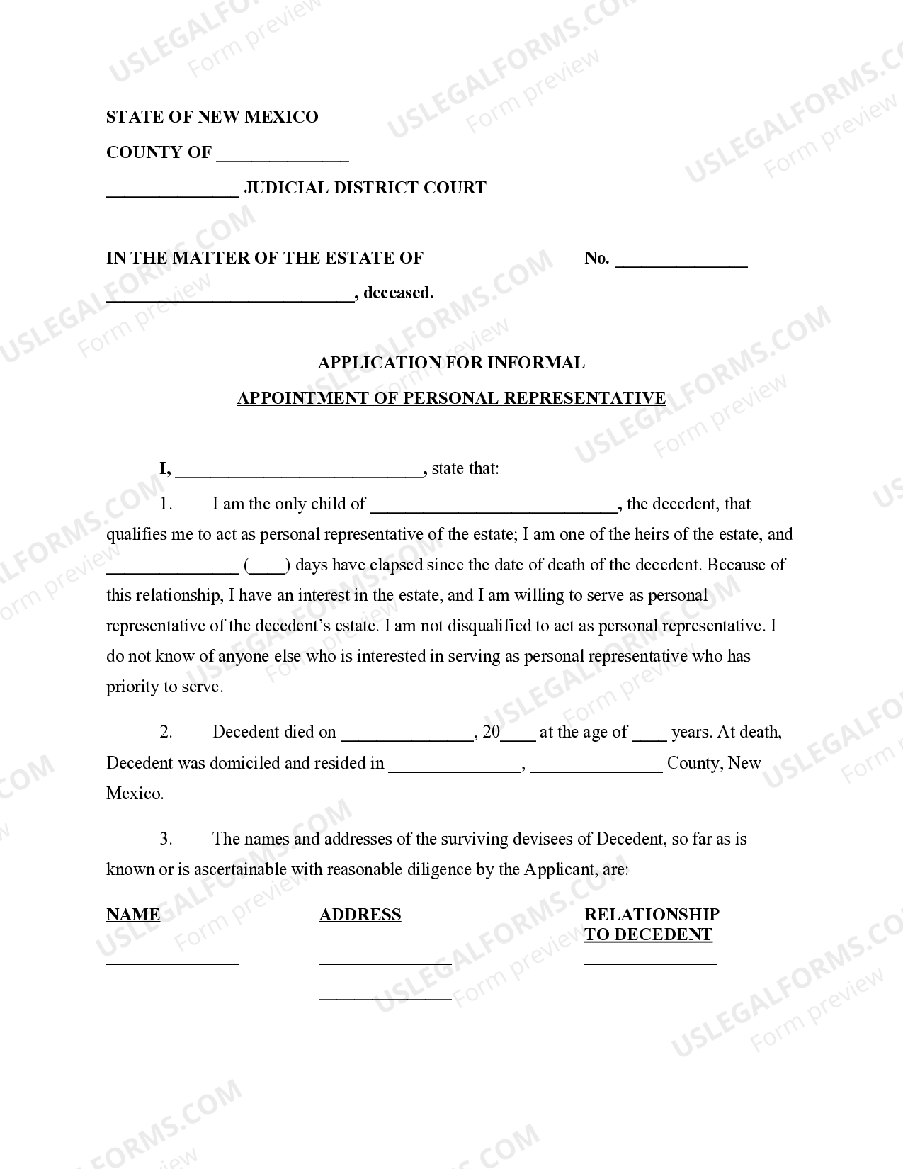 New Mexico Application for Informal Appointment of Personal ...