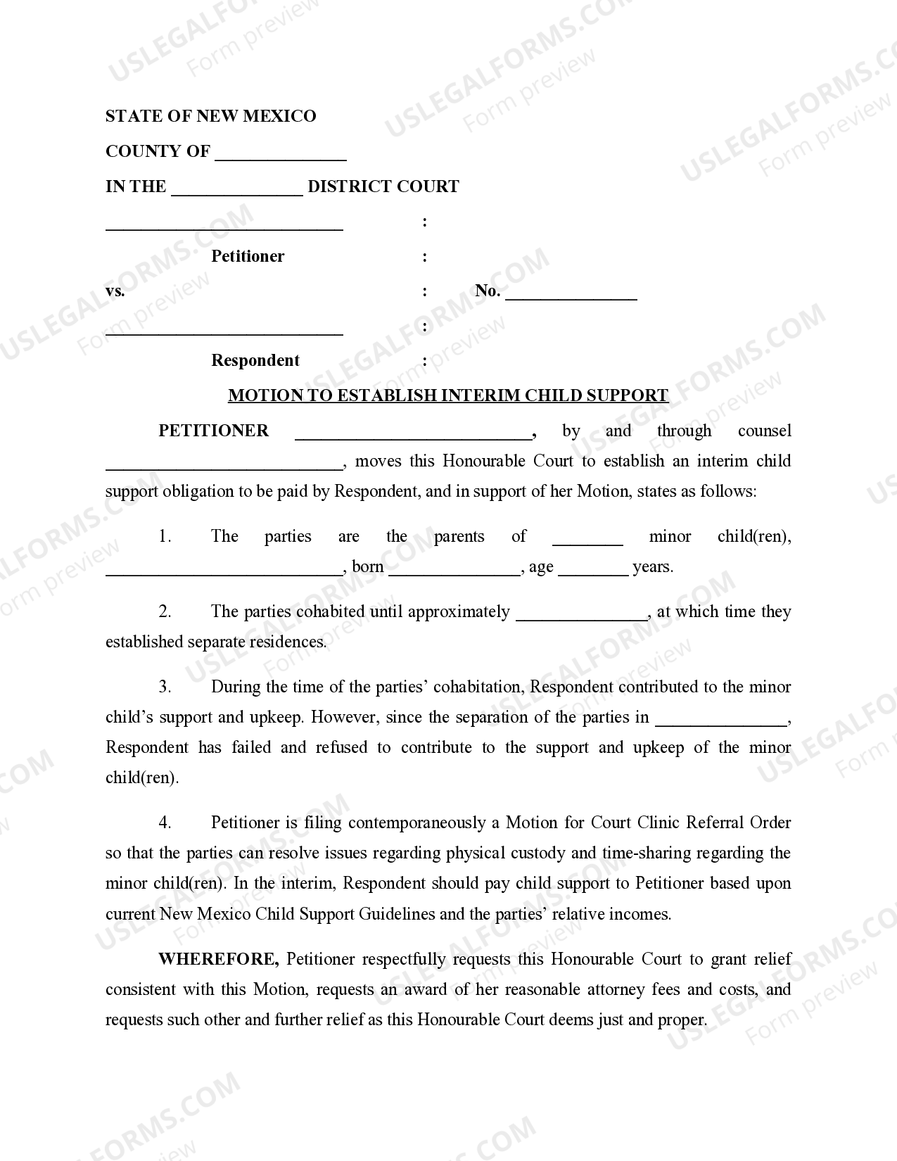 New Mexico Motion to Establish Interim Child Support - New Mexico Child ...