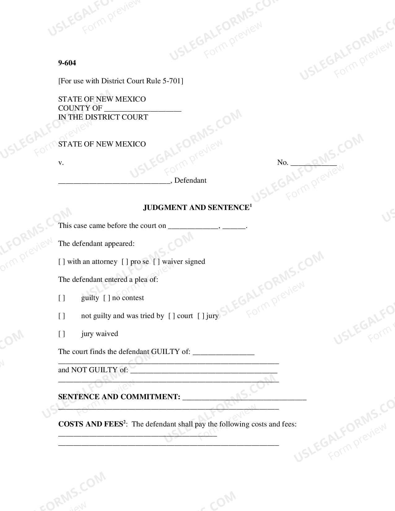 New Mexico Judgment and Sentence | US Legal Forms