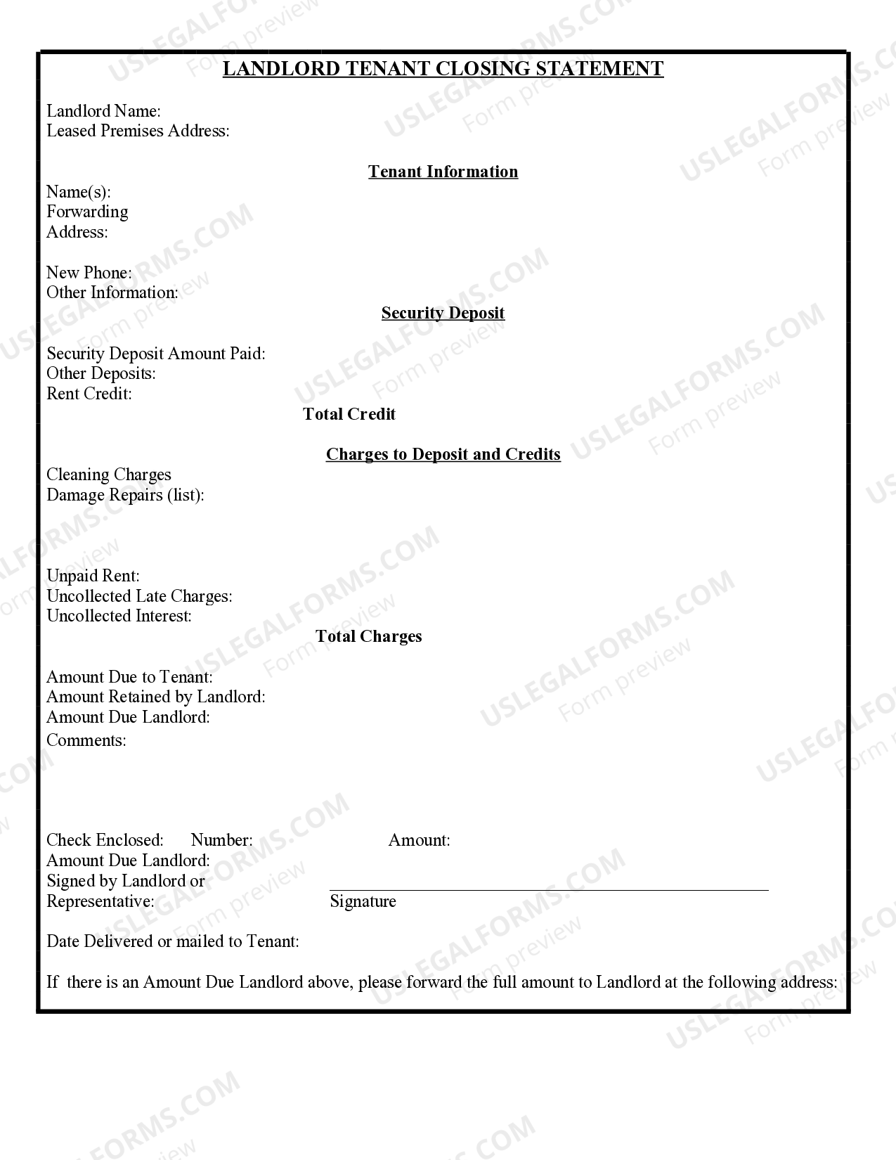 New Mexico Landlord Tenant Closing Statement to Reconcile Security ...