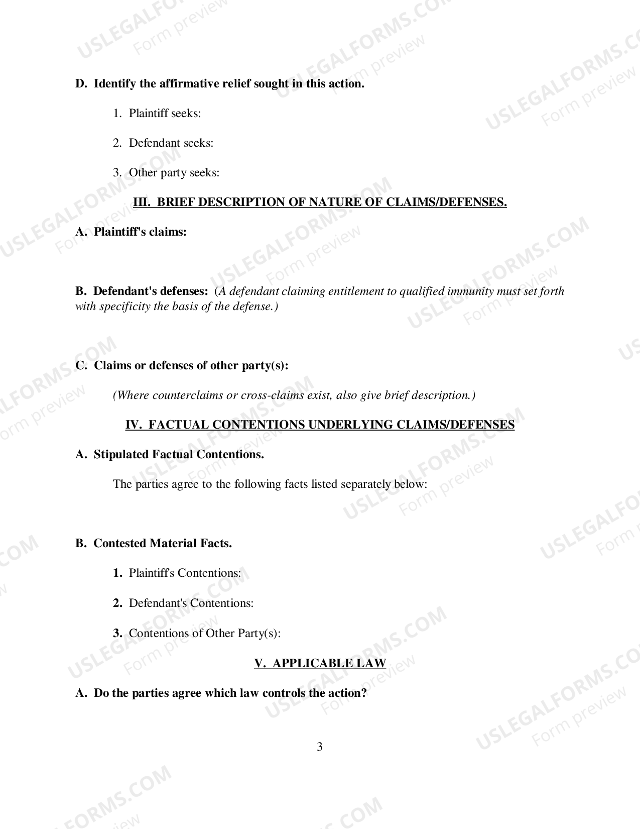 Pretrial Order Sample For Divorce | US Legal Forms