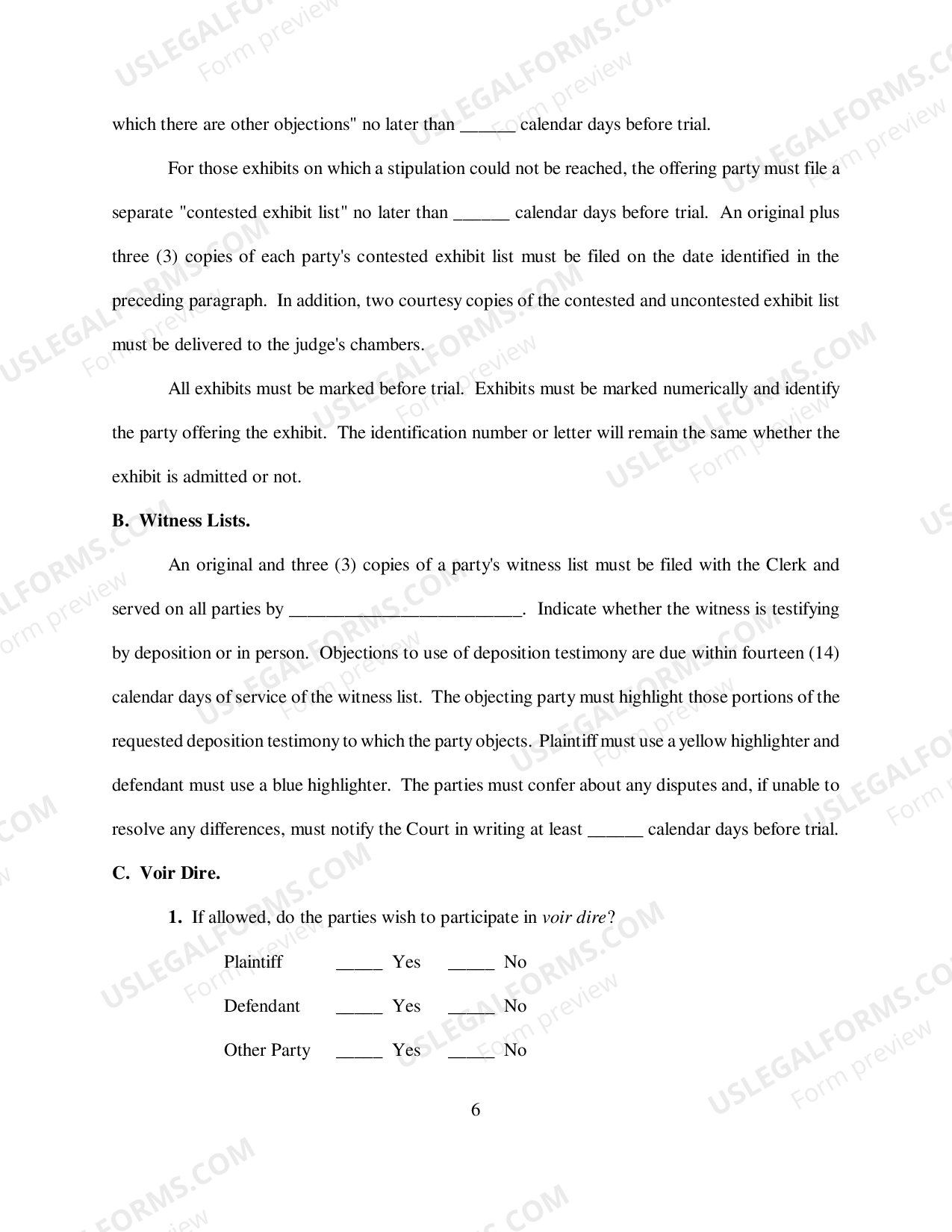 Pretrial Order Sample For Divorce | US Legal Forms
