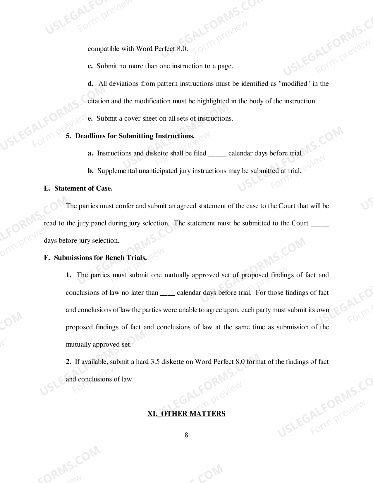 Pretrial Order Sample For Divorce | US Legal Forms