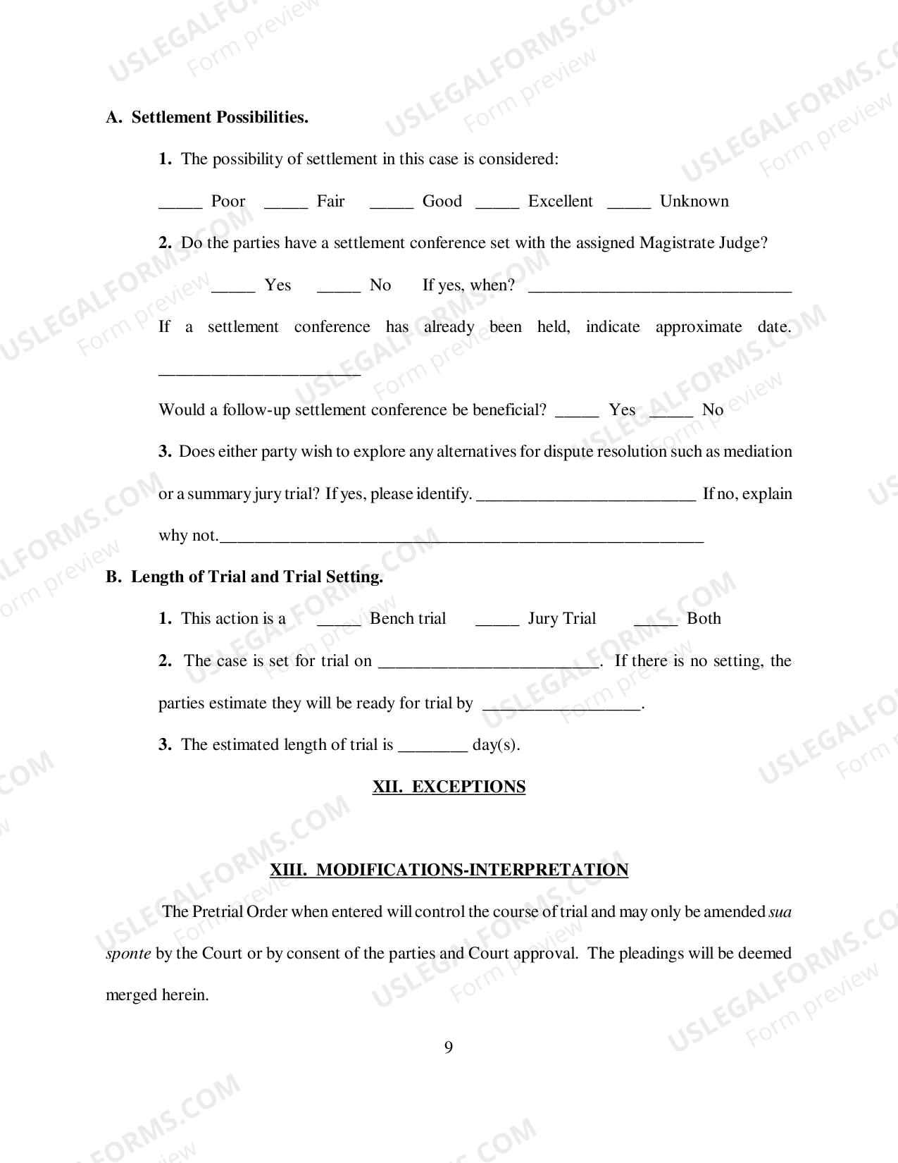 Pretrial Order Sample For Divorce | US Legal Forms
