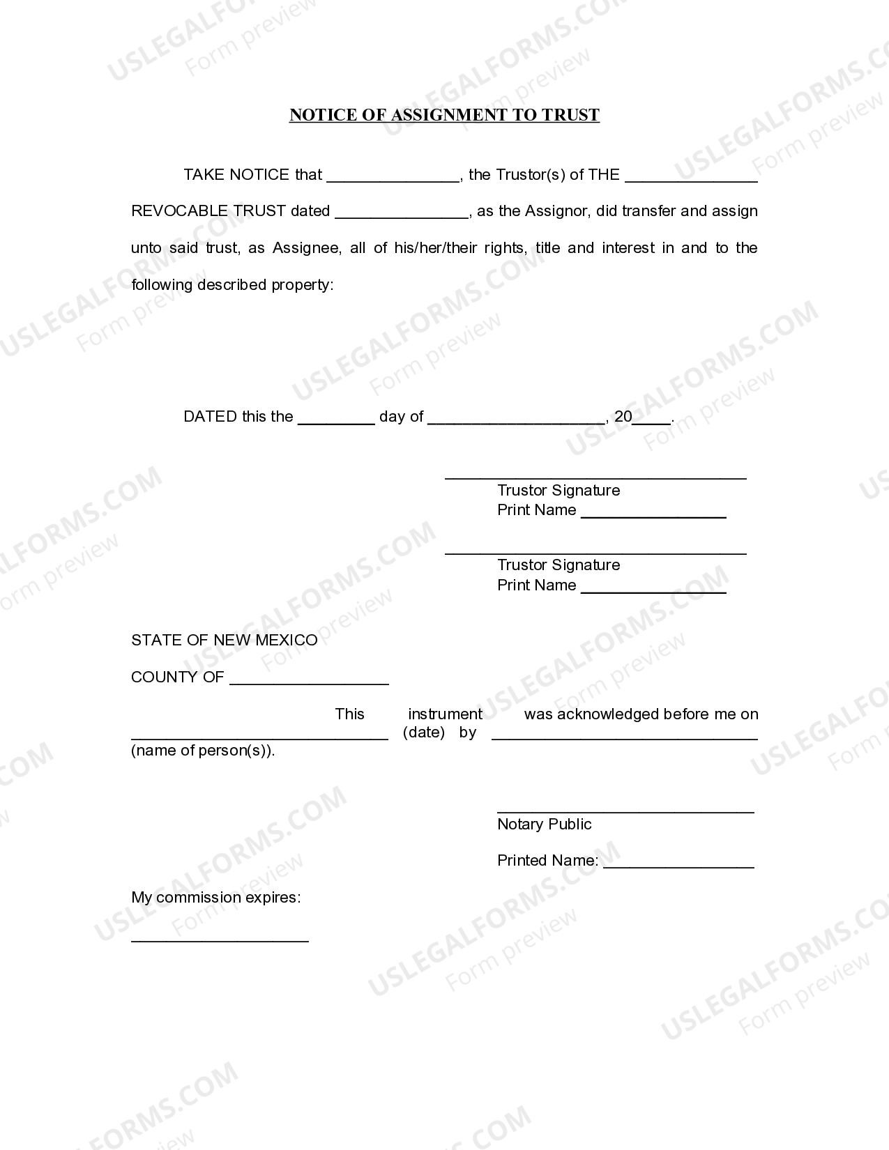 New Mexico Notice of Assignment to Living Trust | US Legal Forms