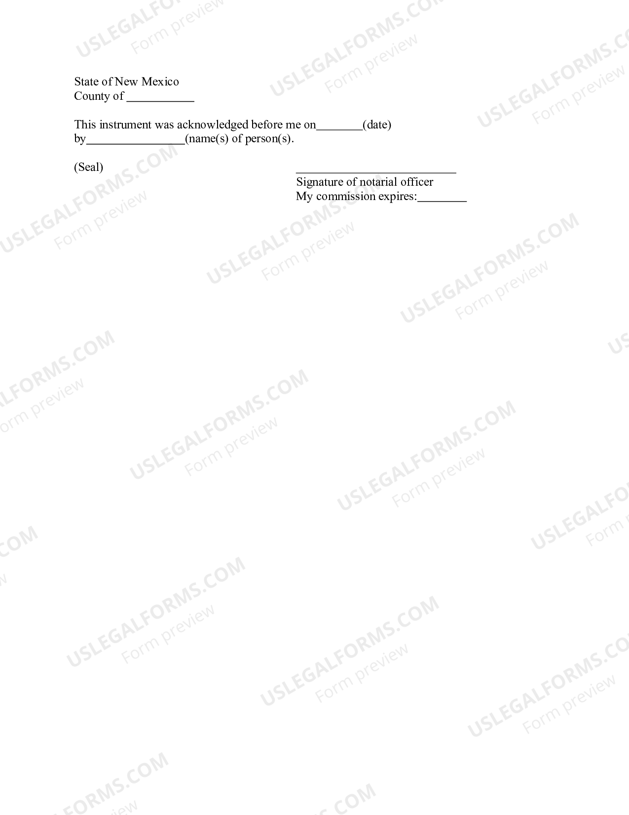 New Mexico Acknowledgment for an Individual Capacity | US Legal Forms