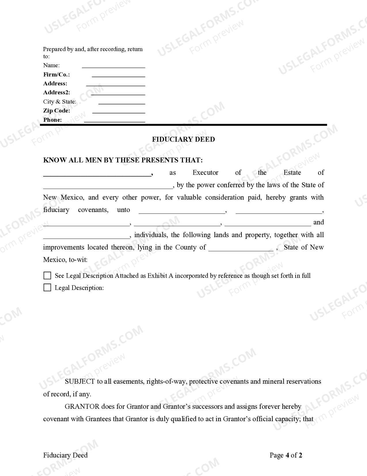 New Mexico Warranty Deed - Executor's Deed - Executors Deed | US Legal ...