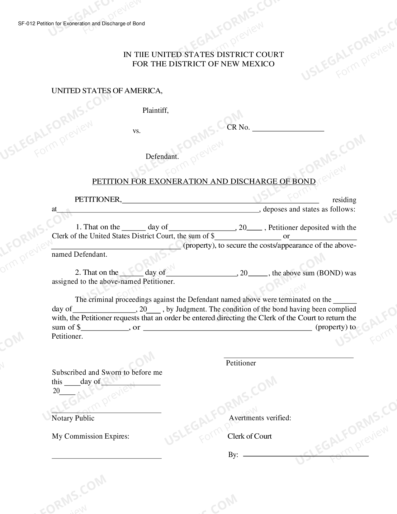 New Mexico Petition for Exoneration and Discharge of Bond | US Legal Forms