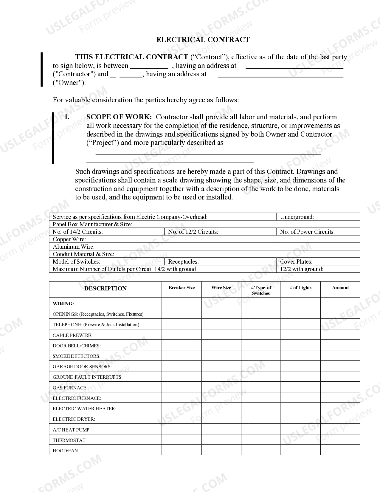 Nevada Electrical Contract for Contractor | US Legal Forms