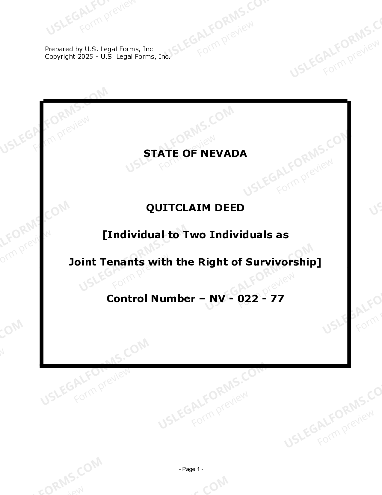 Nevada Quitclaim Deed - Joint Tenancy Quit Claim Deed Form | US Legal Forms
