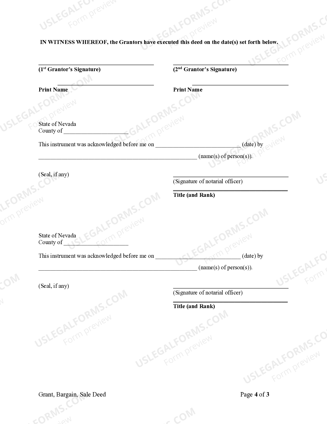 Nevada Grant Deed from Two Individuals to Two Individuals | US Legal Forms