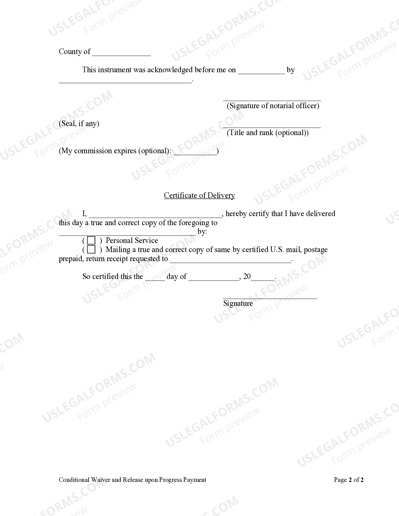 Las Vegas Nevada Conditional Waiver and Release Upon Progress Payment ...