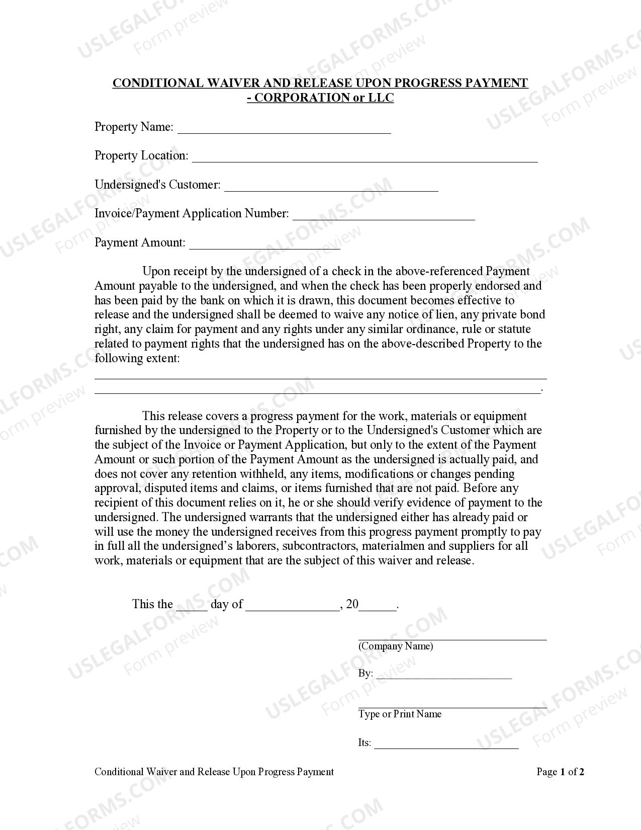 Nevada Conditional Waiver and Release Upon Progress Payment ...