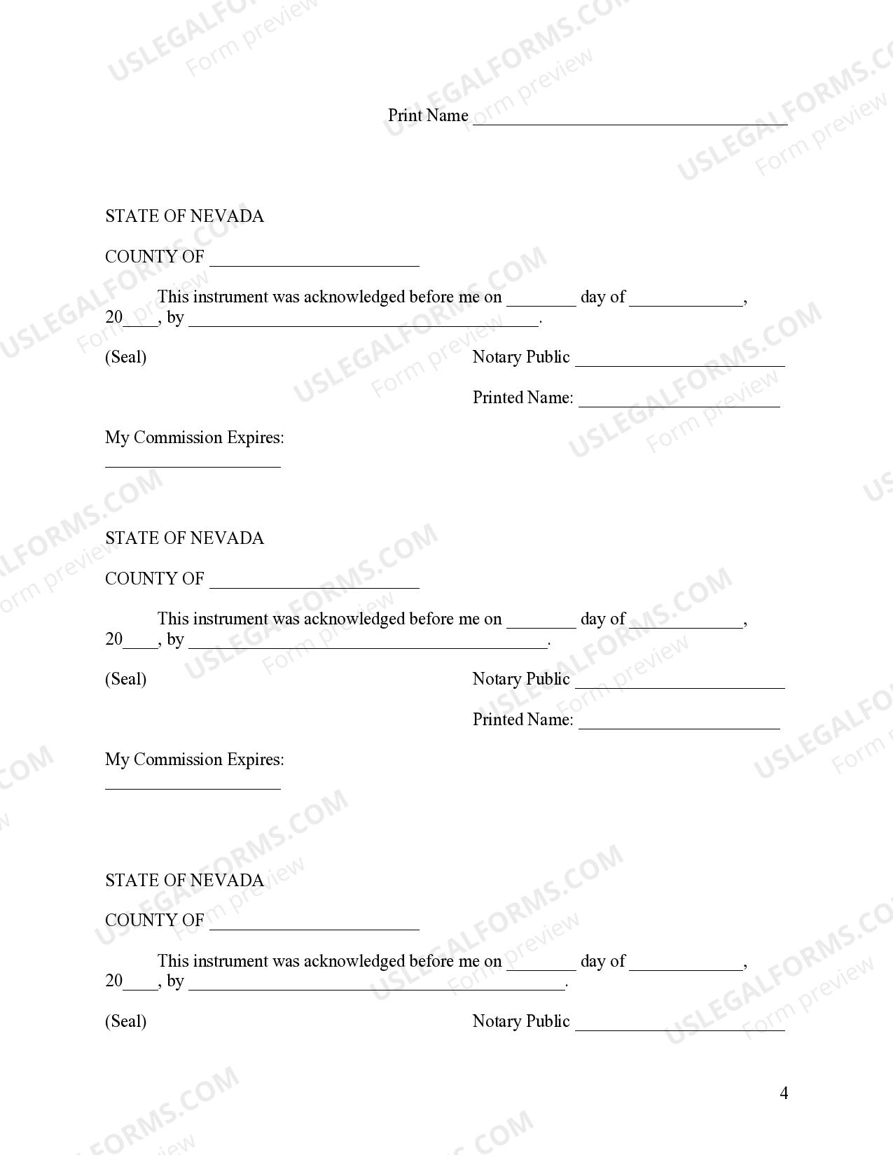 Nevada Certificate of Trust by Individual - Certificate Of Trust Nevada ...