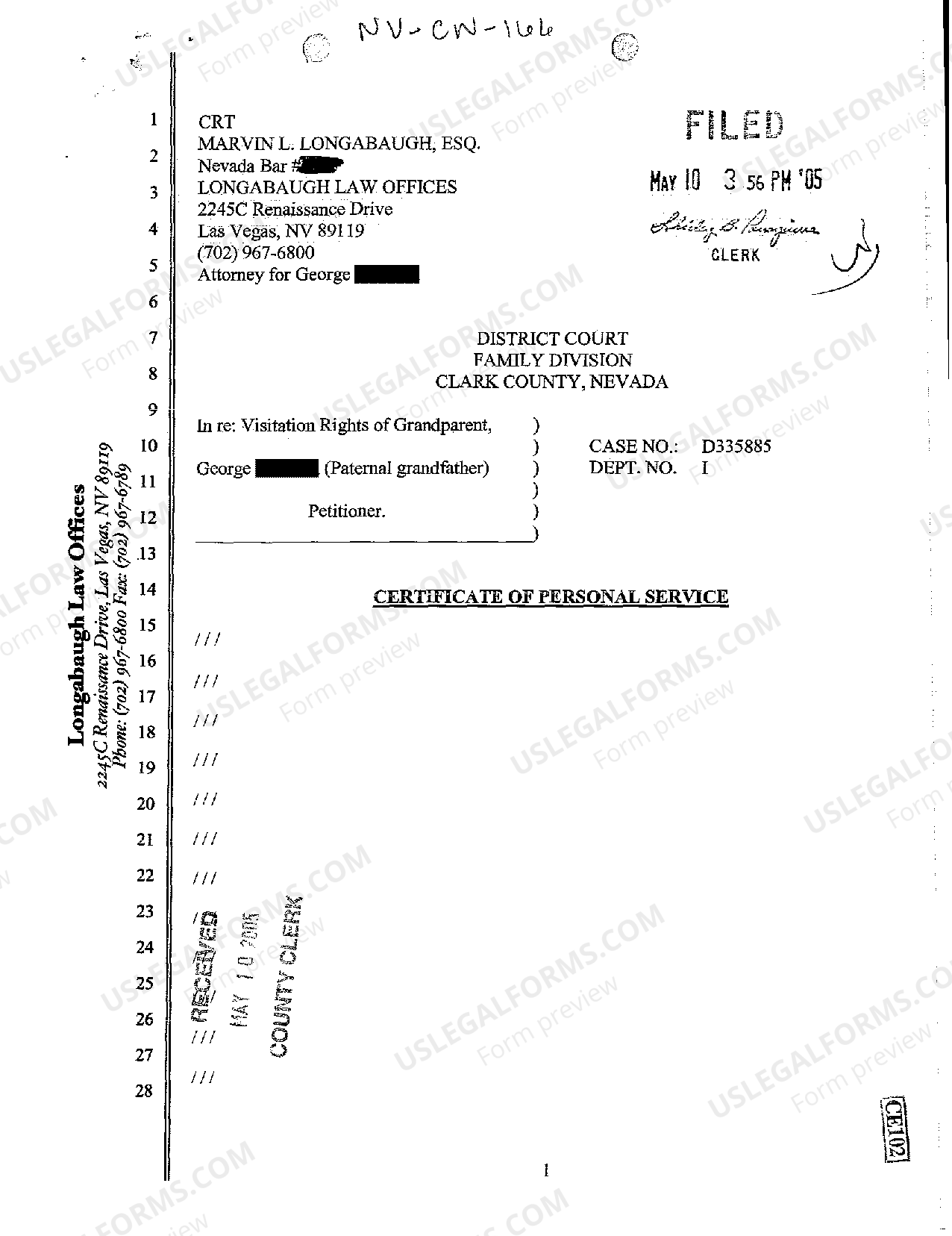 Nevada Certificate of Personal Service - Certificate Of Service Nevada ...