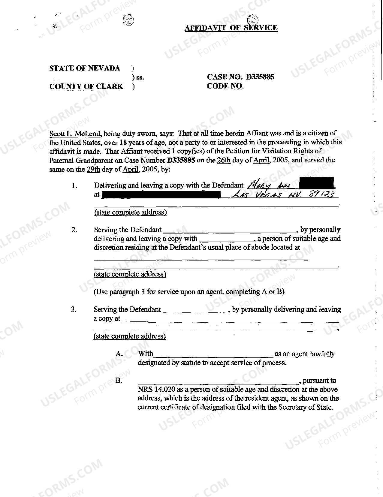 Nevada Certificate of Personal Service - Certificate Of Service Nevada ...