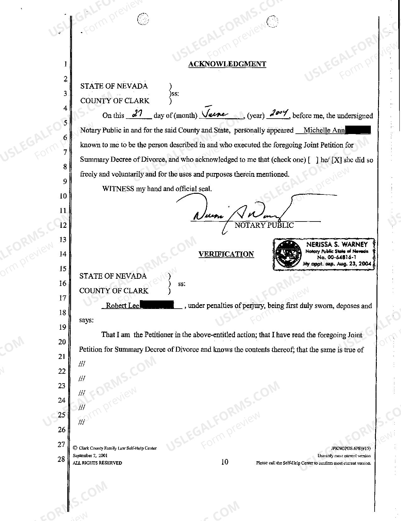 Nevada Joint Petition for Summary Decree of Divorce with Children ...