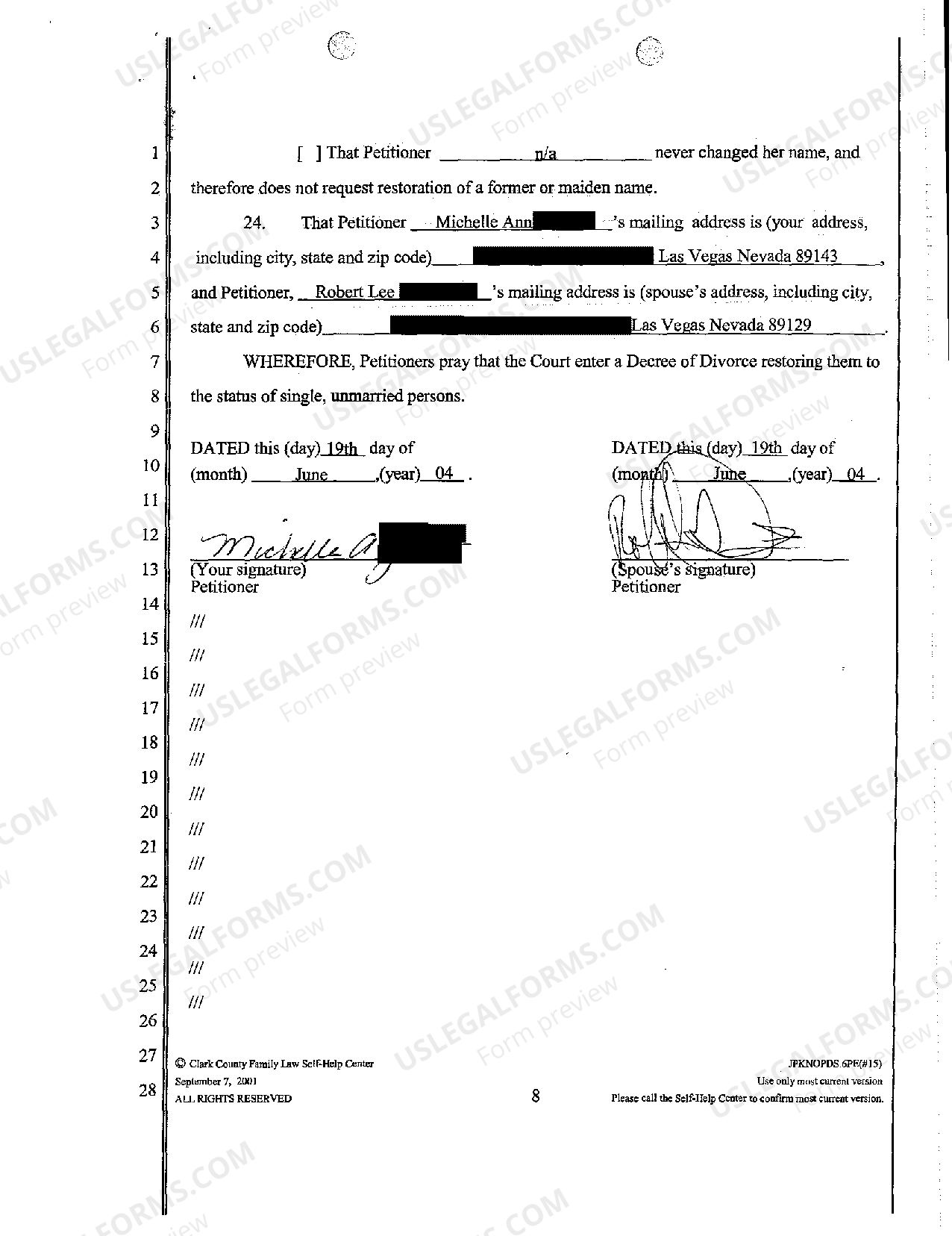 Nevada Joint Petition for Summary Decree of Divorce with Children ...