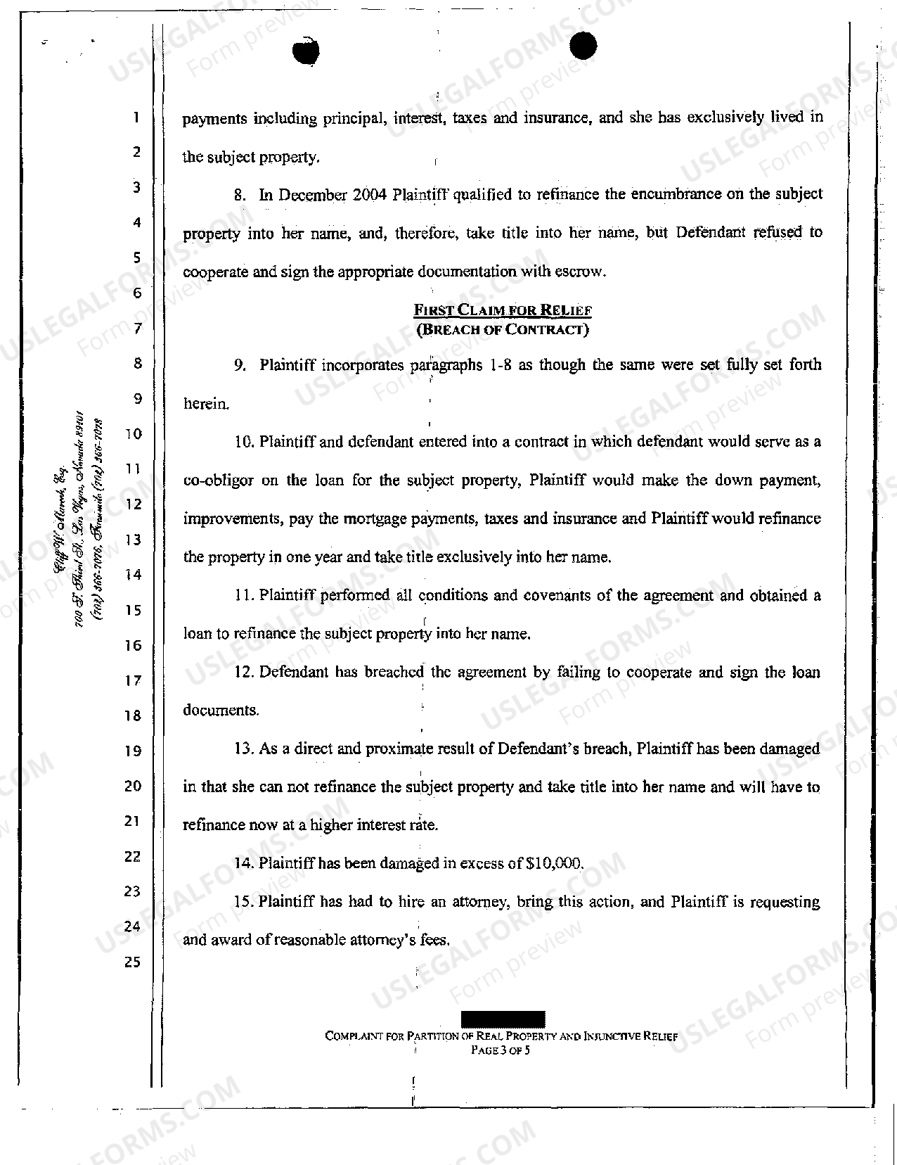 Nevada Complaint - Judicial Partition Due to Breach of Contract by Co ...