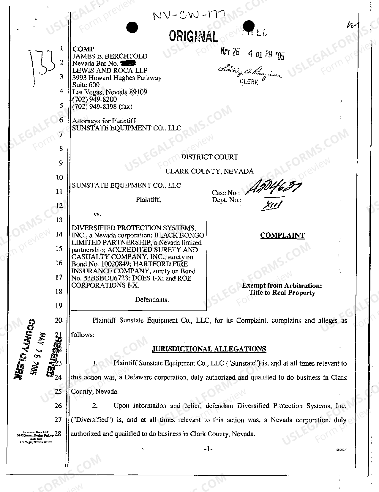 Clark Nevada Complaint Breach Of Construction Contract For Work And Clark Nevada Complaint Breach Of Construction Contract For Work And