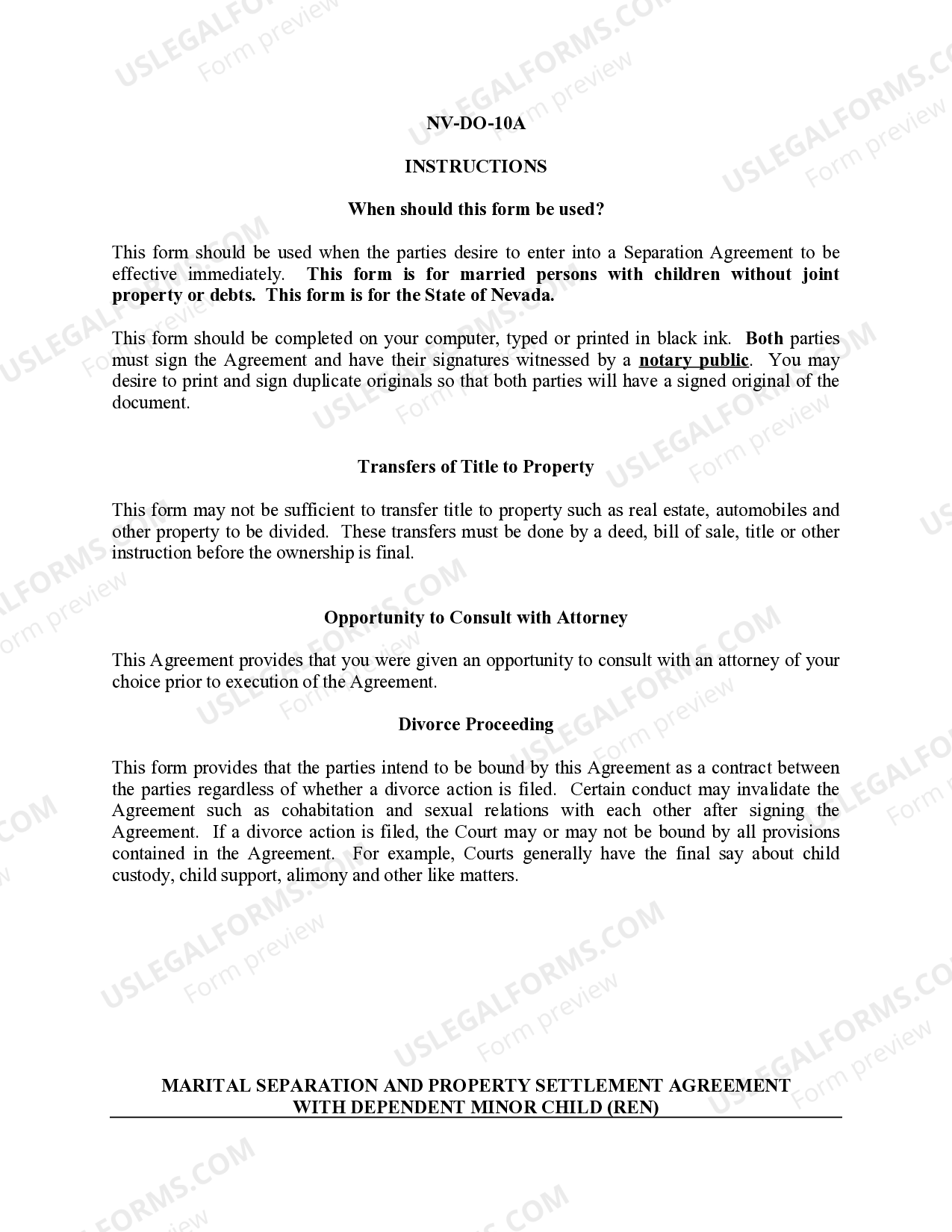 Nevada Separation Agreement Forms | US Legal Forms