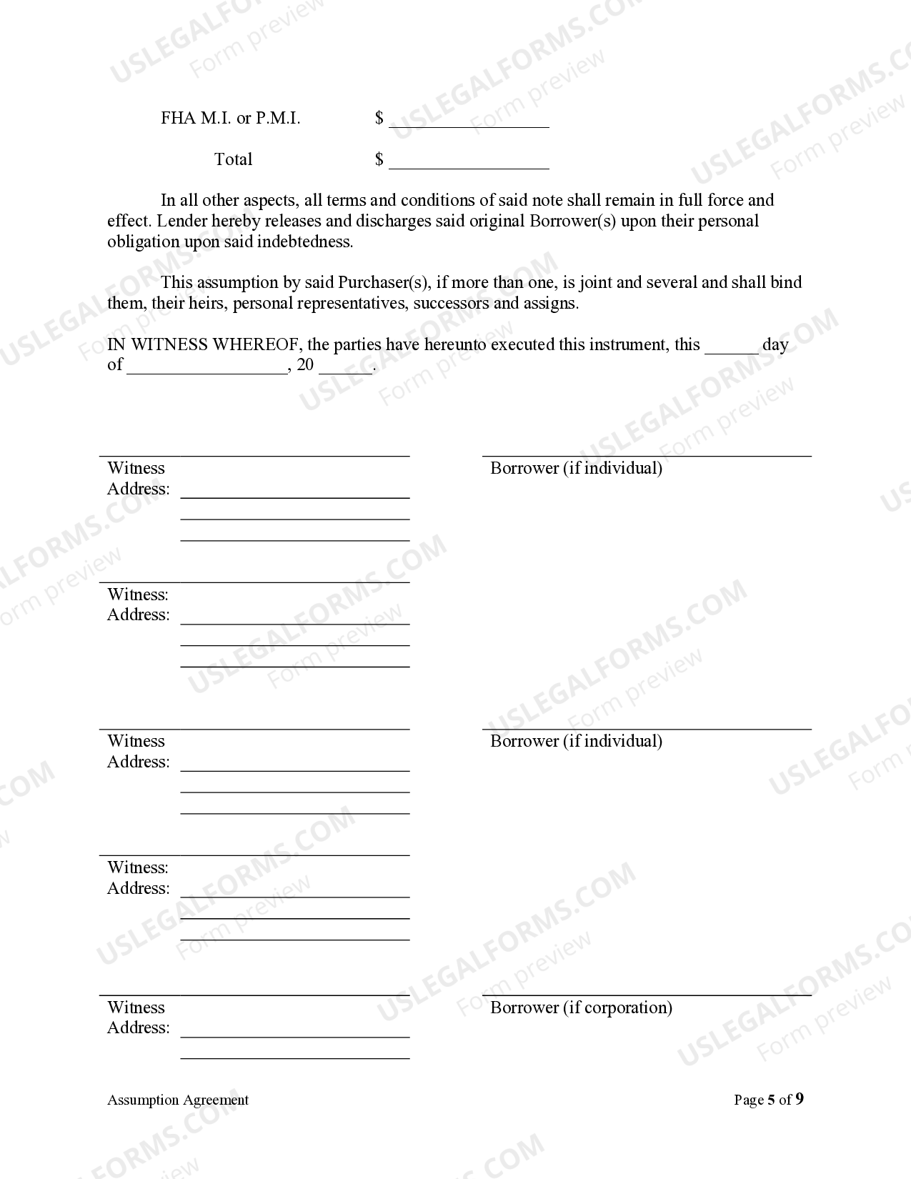 Nevada Assumption Agreement of Deed of Trust and Release of Original ...